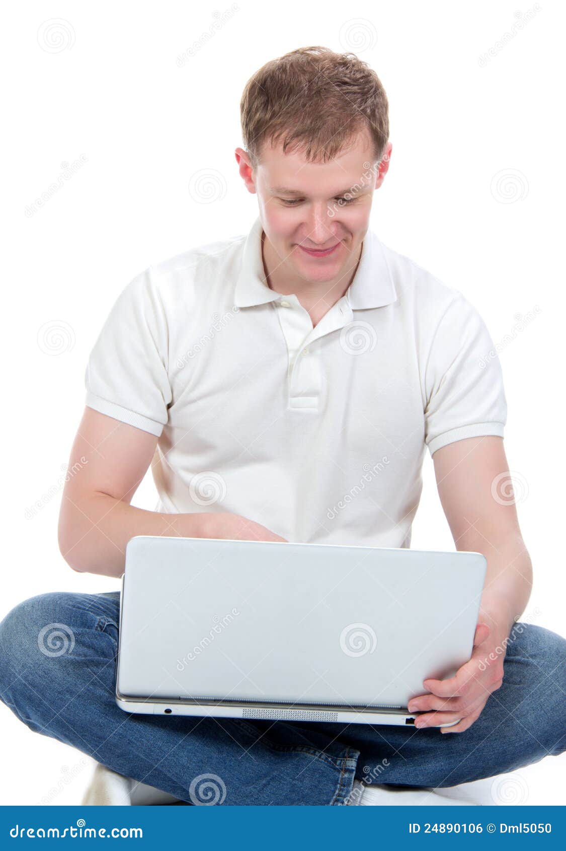 Man with Modern Laptop and Typing on Keyboard Stock Photo - Image of ...