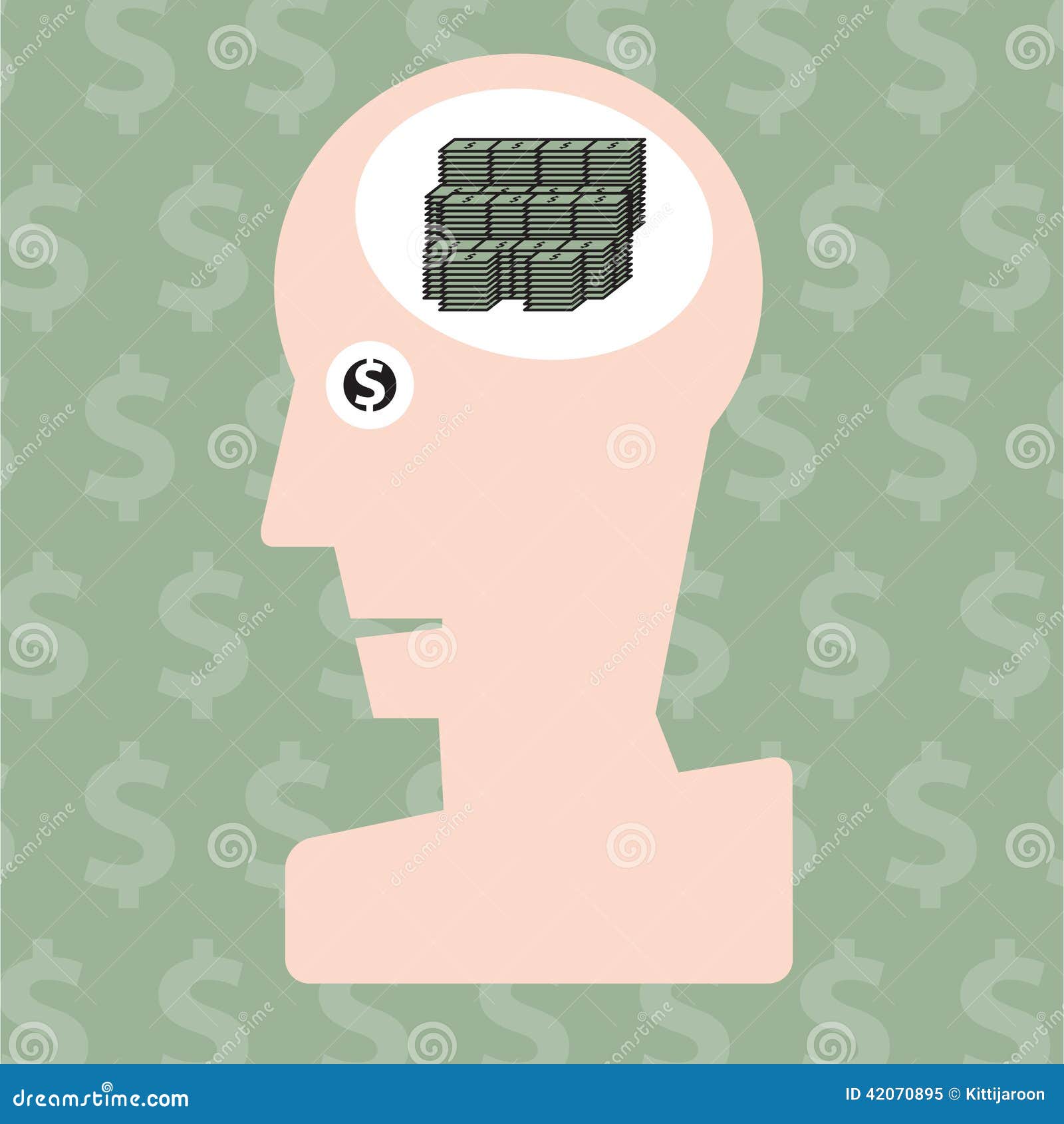 Man and Money in Head Concept Stock Vector - Illustration of dollar ...