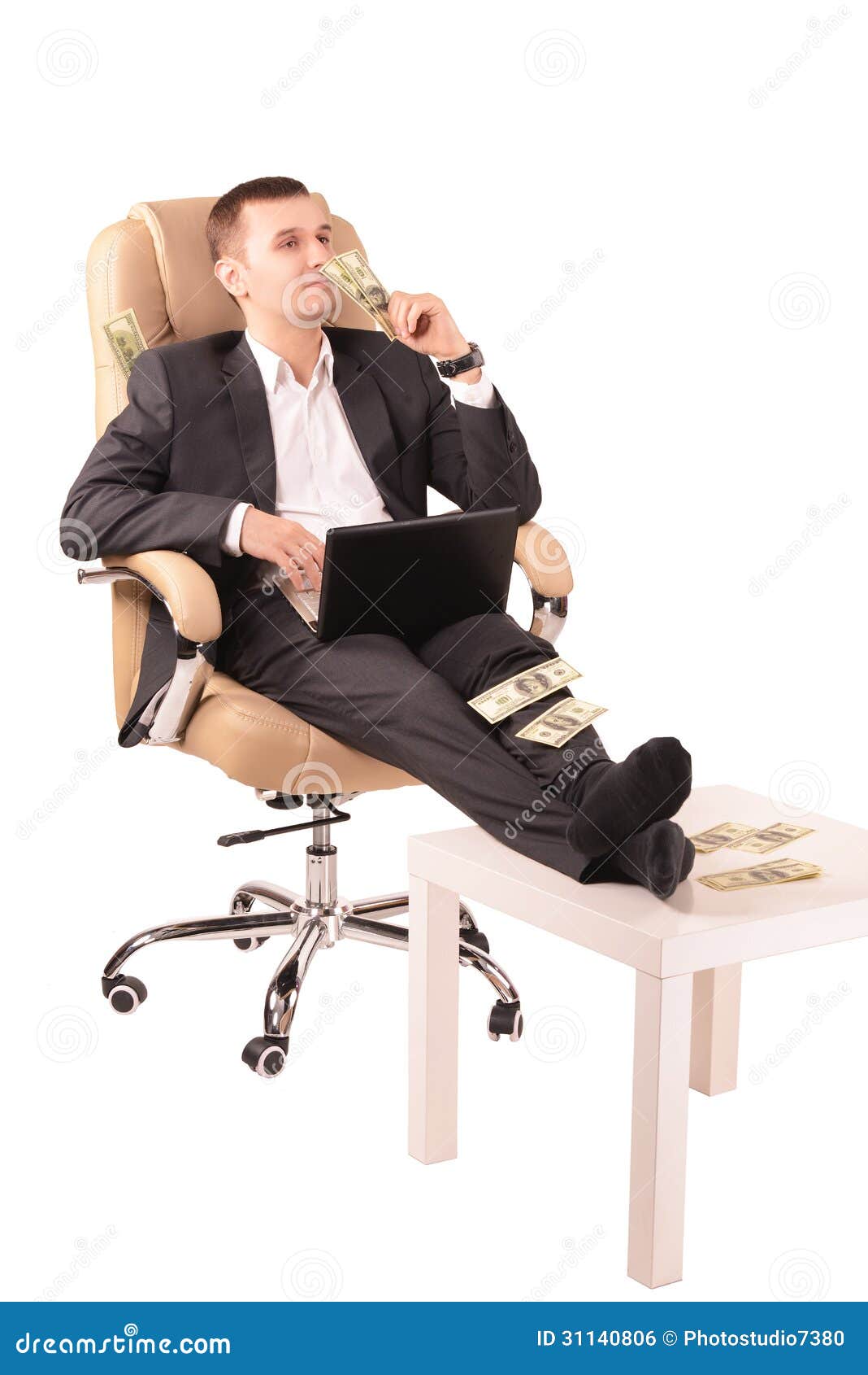 Man and money stock photo. Image of suit, laptop, businessman - 31140806