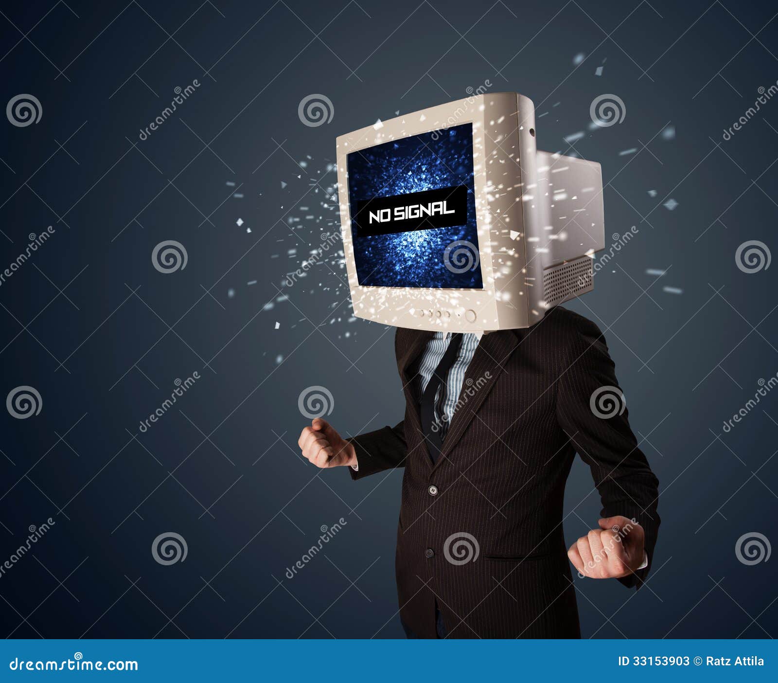 Man with a Monitor Head, No Signal Sign on the Display Stock Image ...