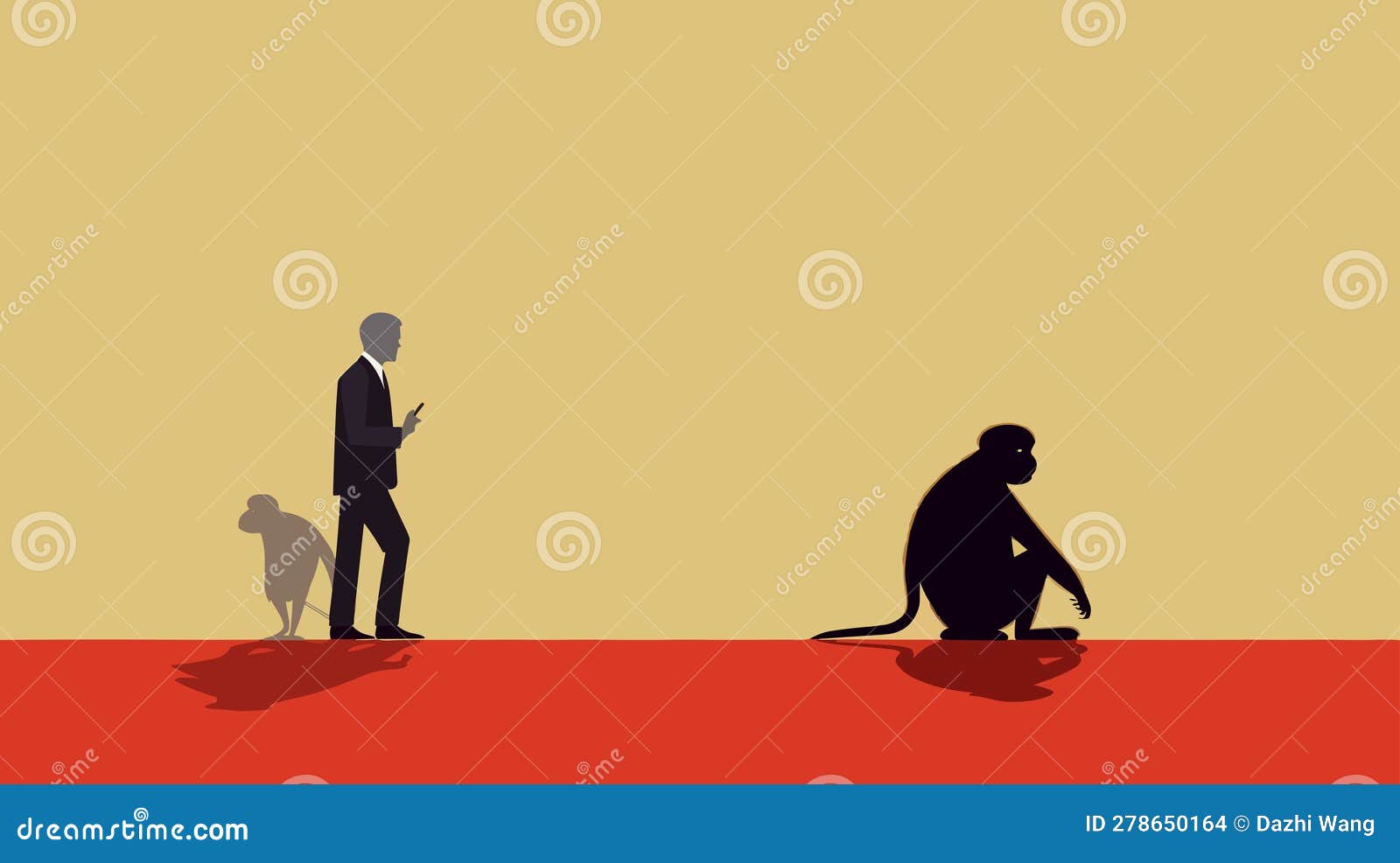 A Man and a Monkey.Represented by the Monkey Shadow. Abstract ...