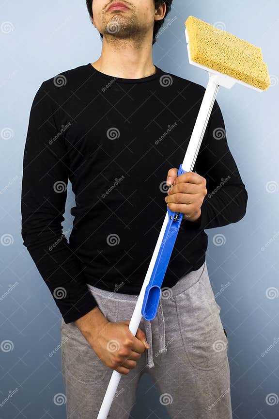 Man with mop stock image. Image of black, racial, european - 31163321