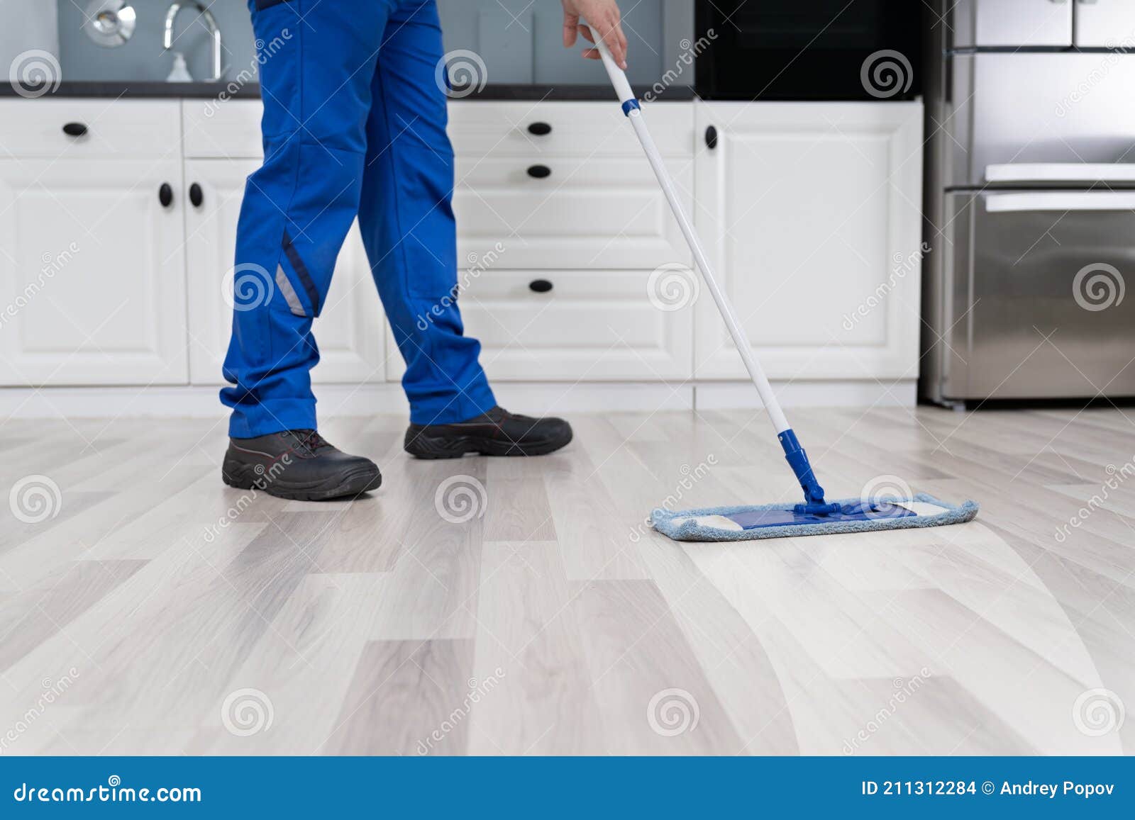 Man Mopping the Floor in Kitchen Stock Photo - Image of mopping, home ...
