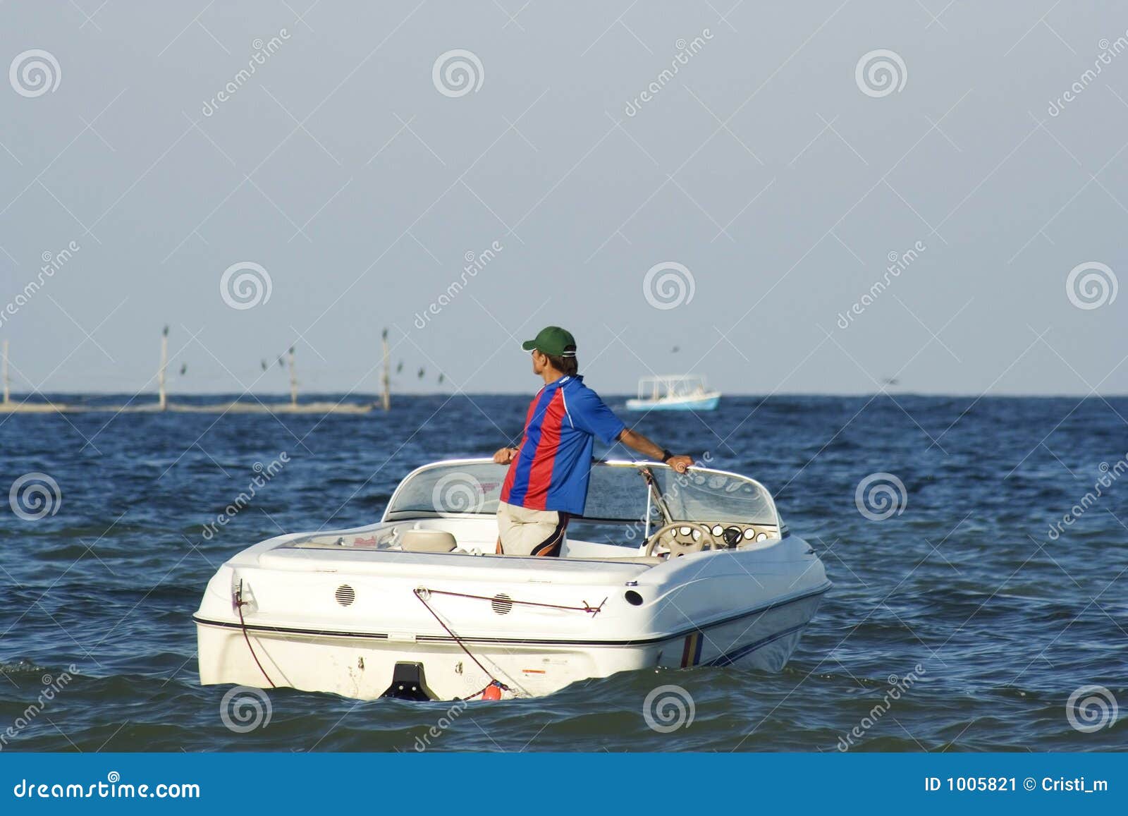 Man in a motor boat stock image. Image of cruising, jolly - 1005821