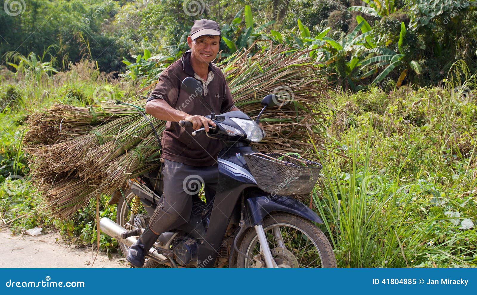Man on Motorbike with Sheaf of Grass Editorial Image - Image of people ...