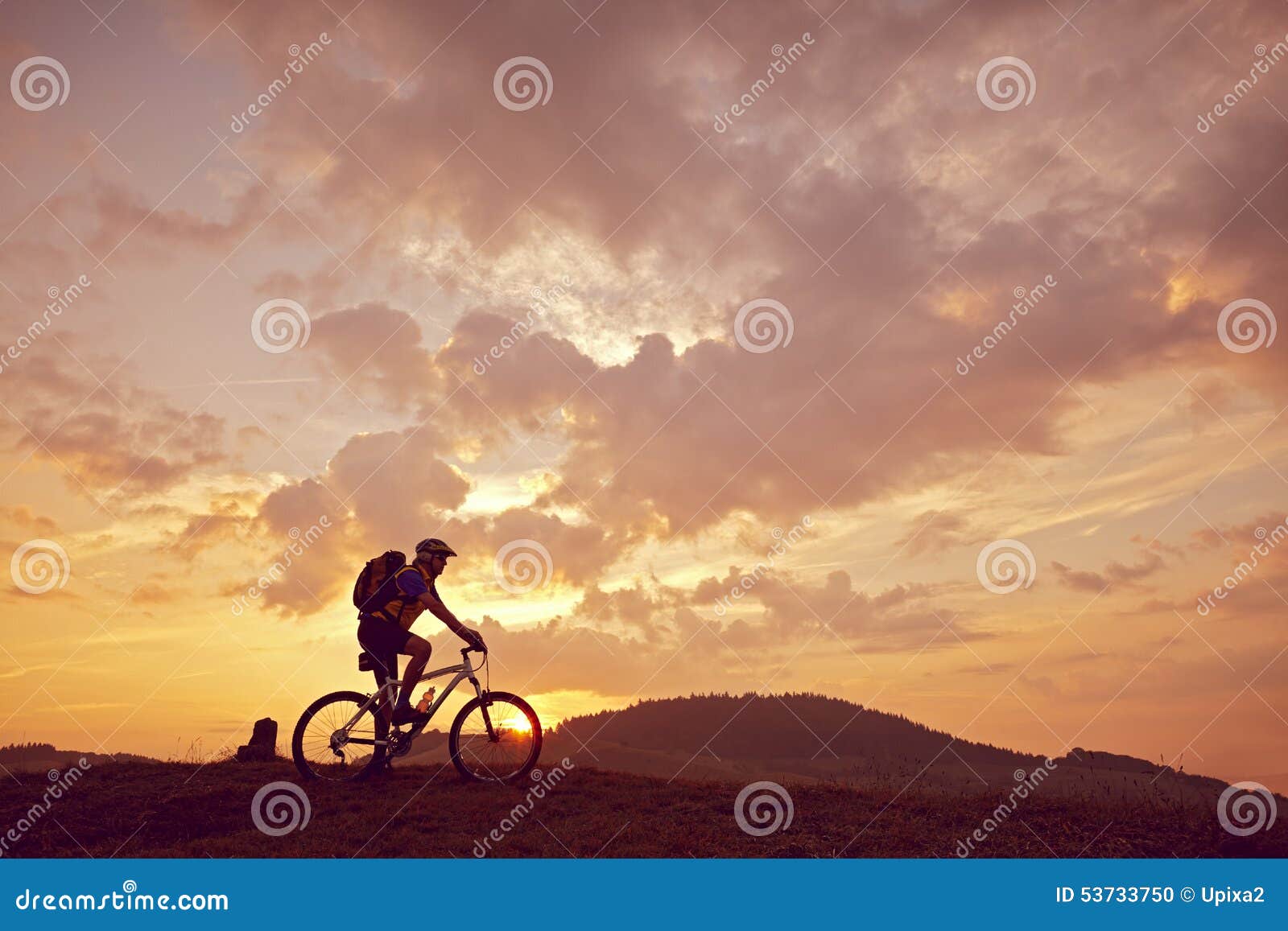 Man Mountain Biking Sunny Side View Stock Photo - Image of biker ...