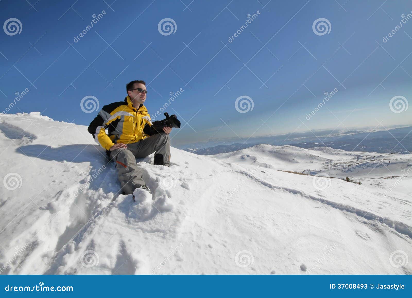 Cameraman on mountain stock image. Image of elegance - 37008493