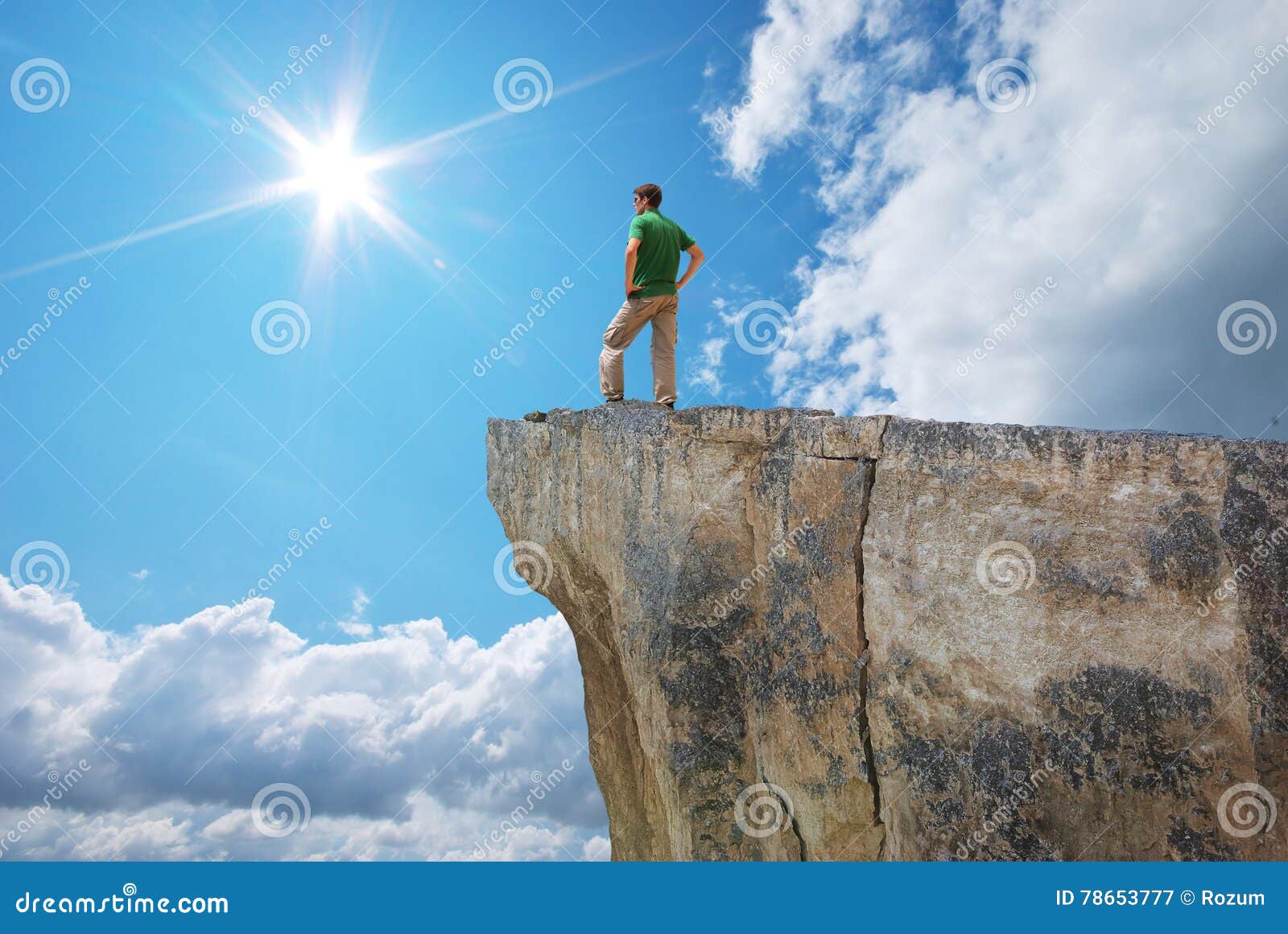 Man on the mountain edge. stock image. Image of happy - 78653777