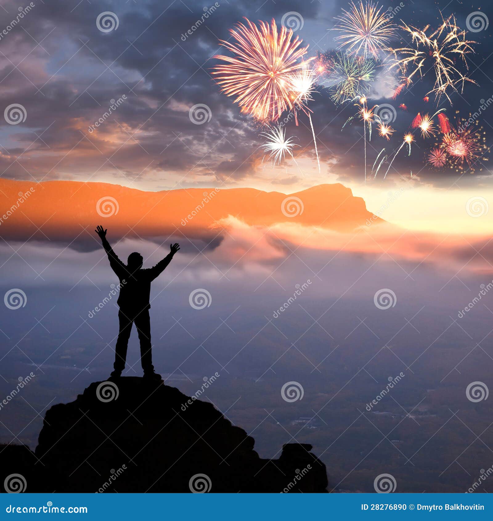 A Man at Mountain and Fireworks Stock Photo - Image of beard, fireworks ...