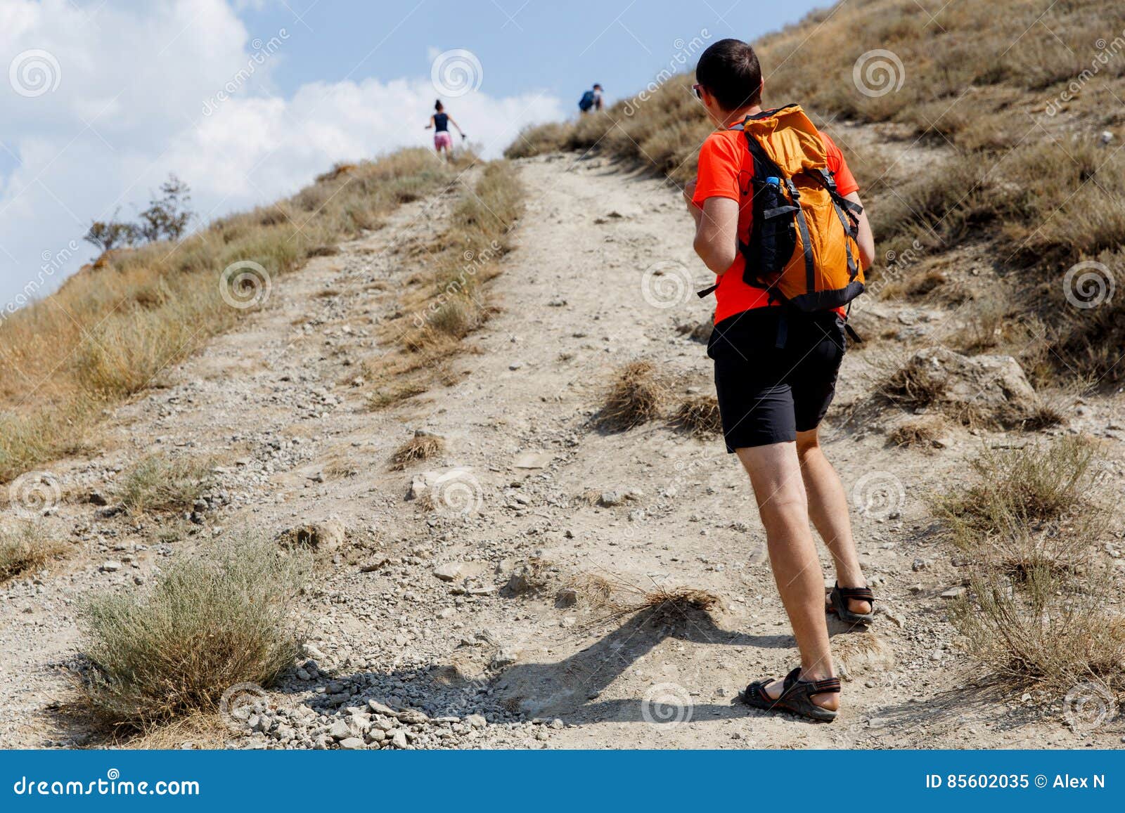 Man on mountain path up stock image. Image of outdoor - 85602035