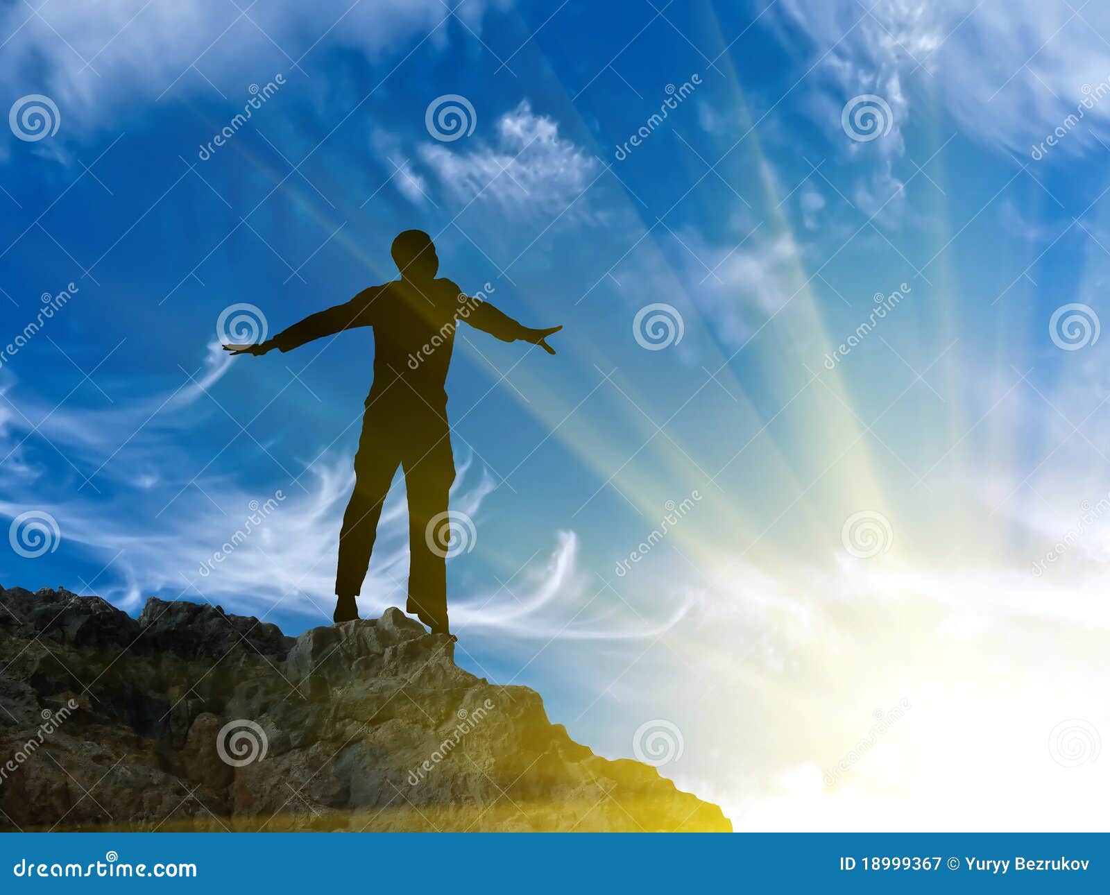 Man on the mountain top stock image. Image of adventure - 18999367