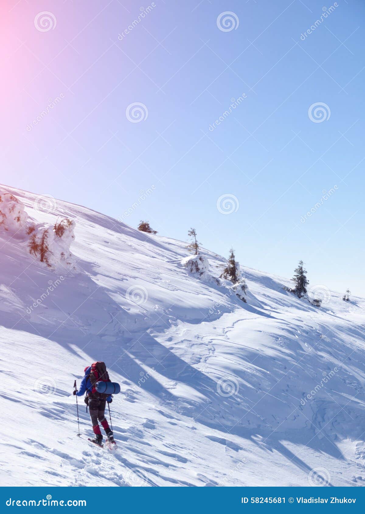 The Man in the Mountains is on a Difficult Path. Stock Image - Image of ...