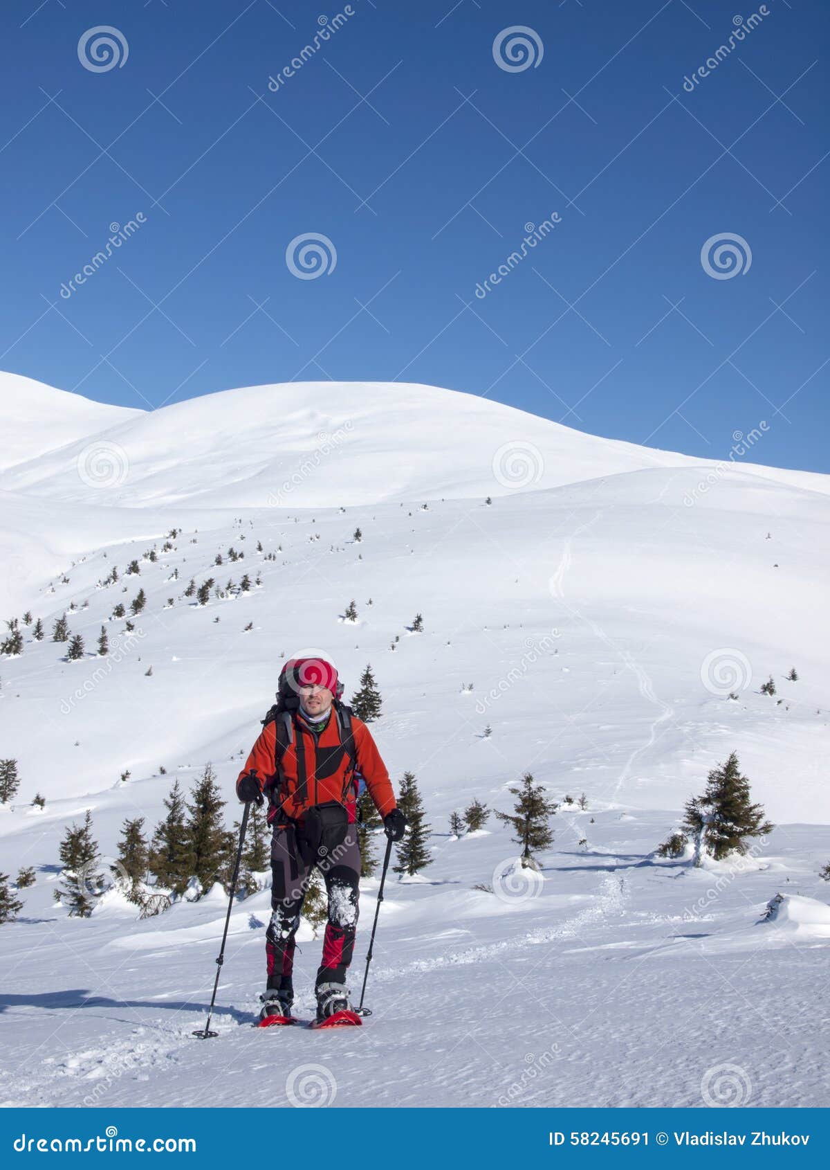 The Man in the Mountains is on a Difficult Path. Stock Image - Image of ...