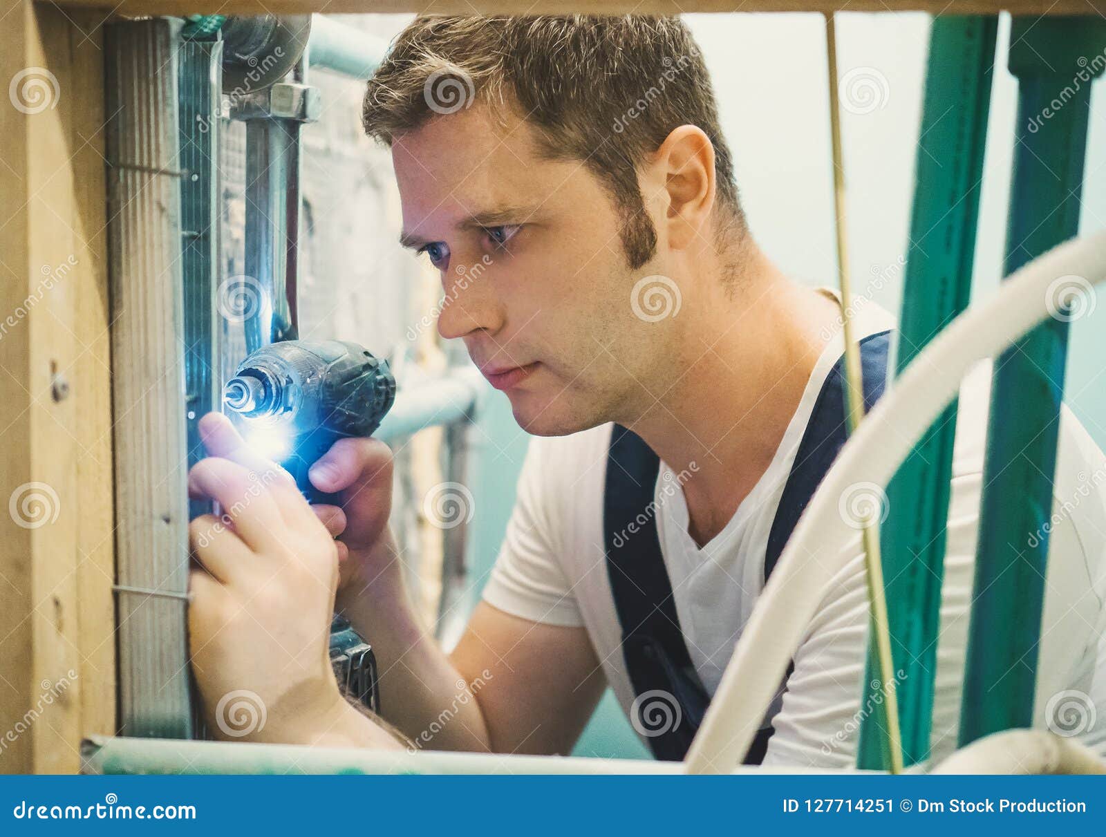 Man Mounting an Aluminum Profile. Stock Image - Image of person ...