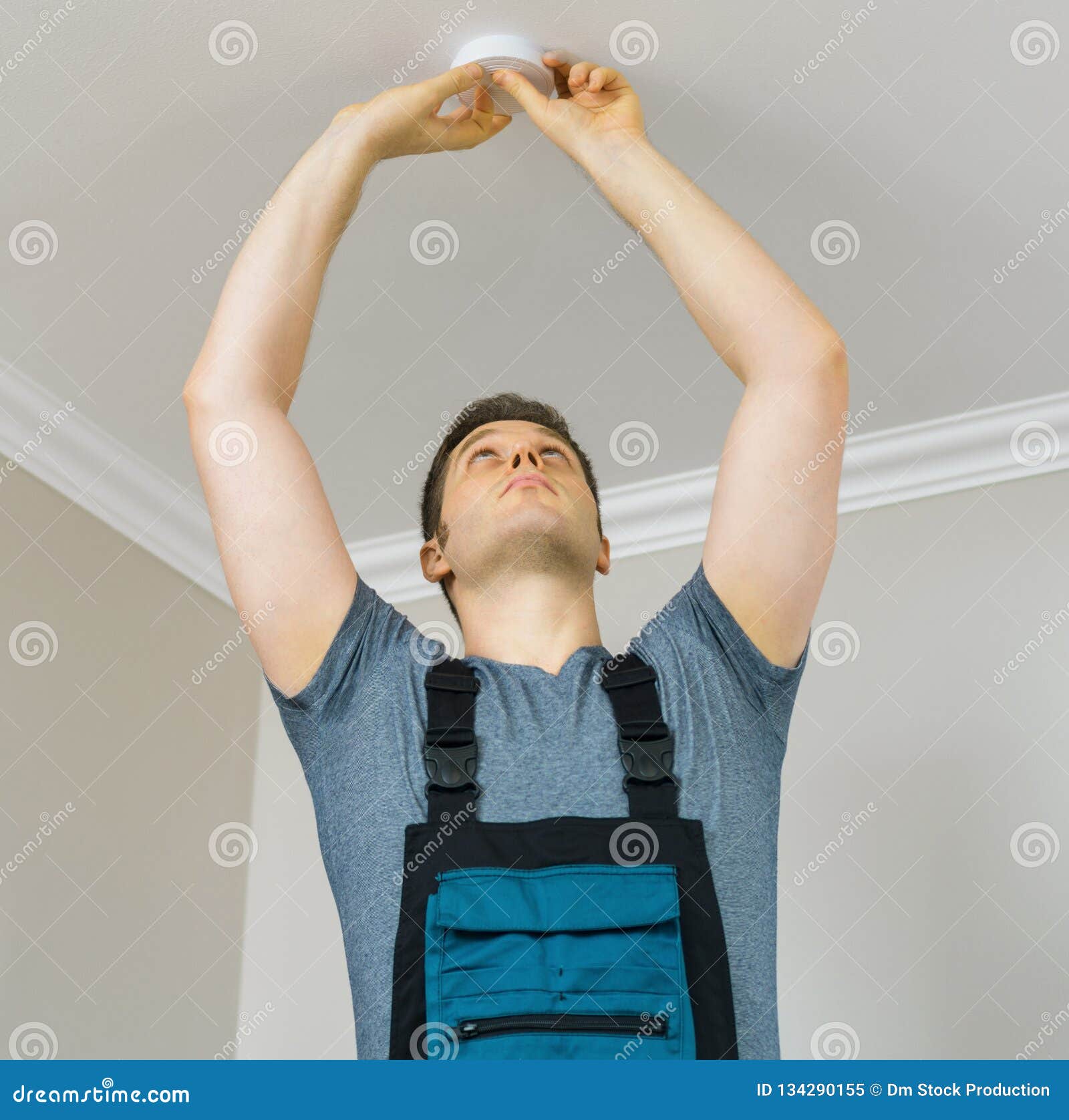 Man Mounting Smoke Detector Stock Image - Image of install, monoxide ...
