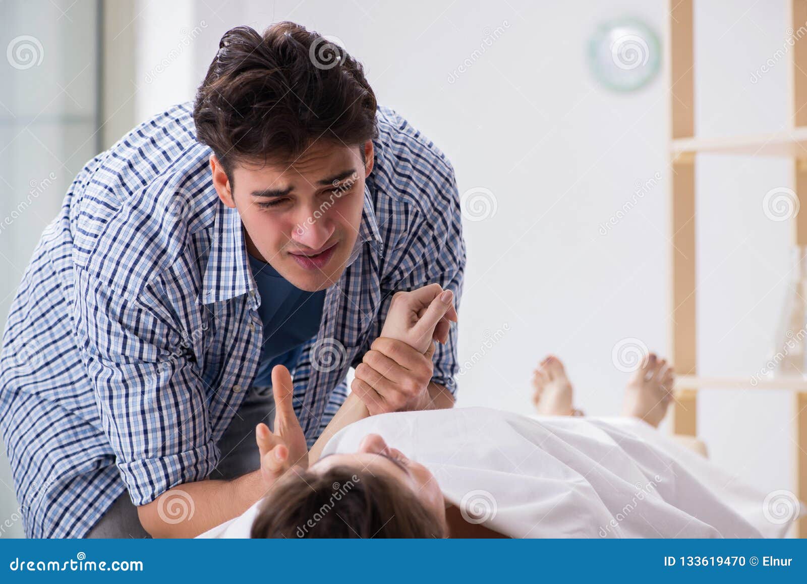 The Man Mourning His Dead Wife Stock Photo - Image of mourning, crying ...