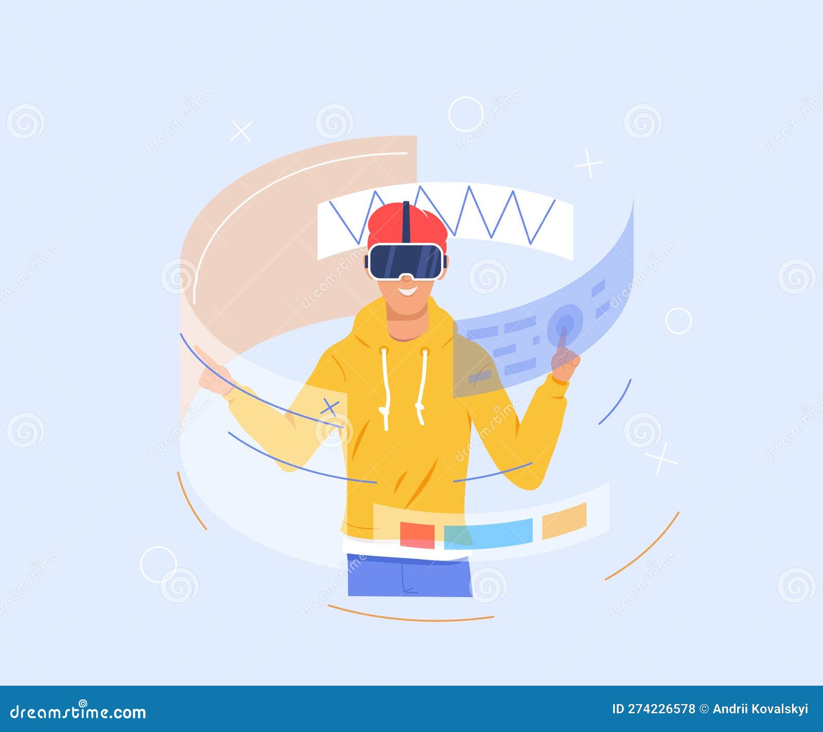 Man Move Object in VR Glasses. Virtual Technology Concept. a Young Man ...