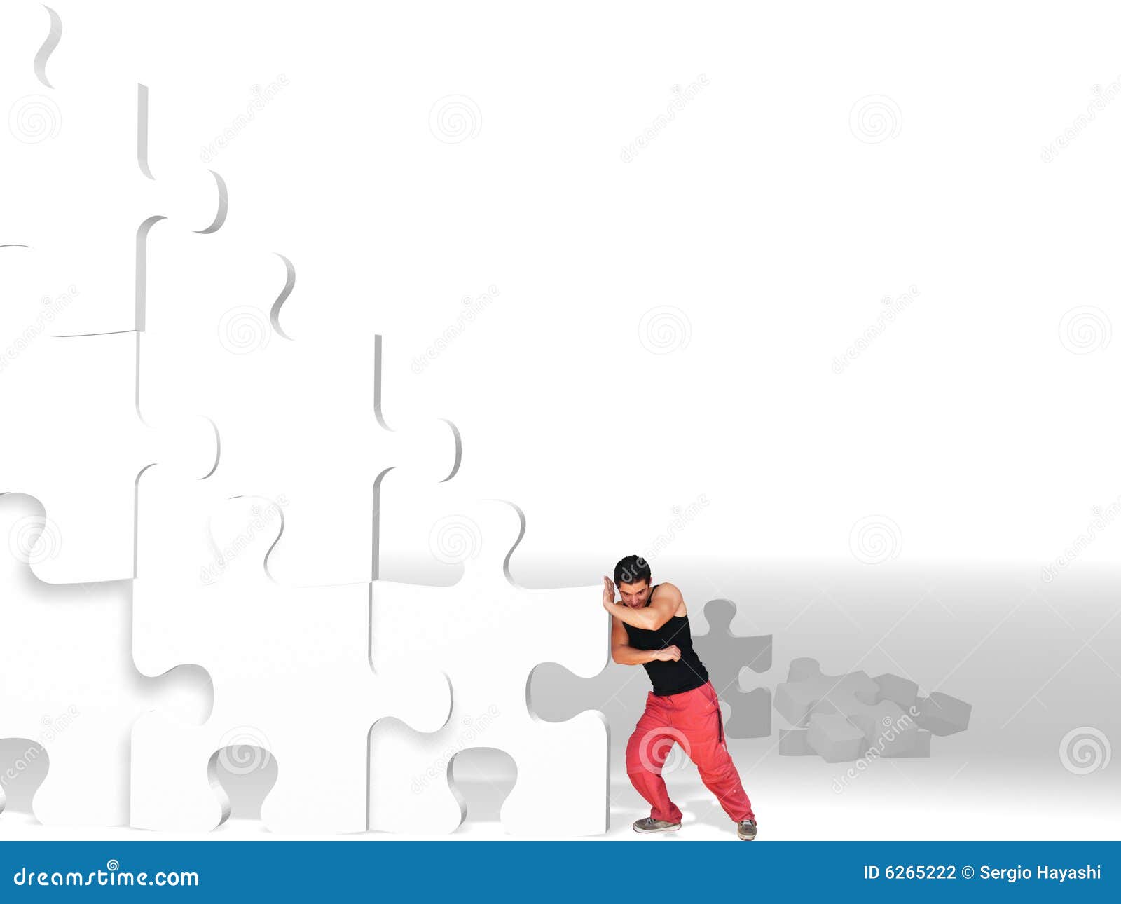 Man Moving Big Puzzle Pieces Stock Photo - Image of building, implement ...