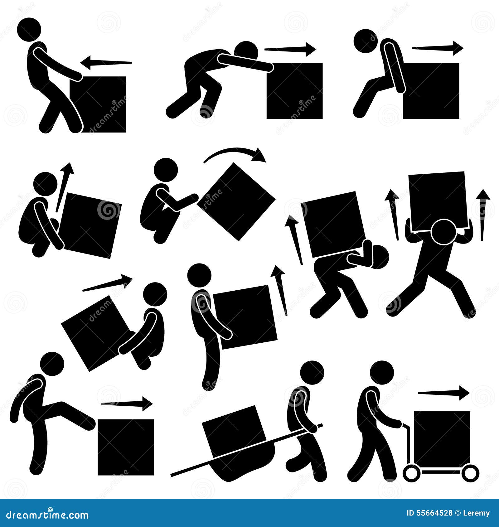 Man Moving Box Actions Postures Clipart Stock Vector - Image: 55664528