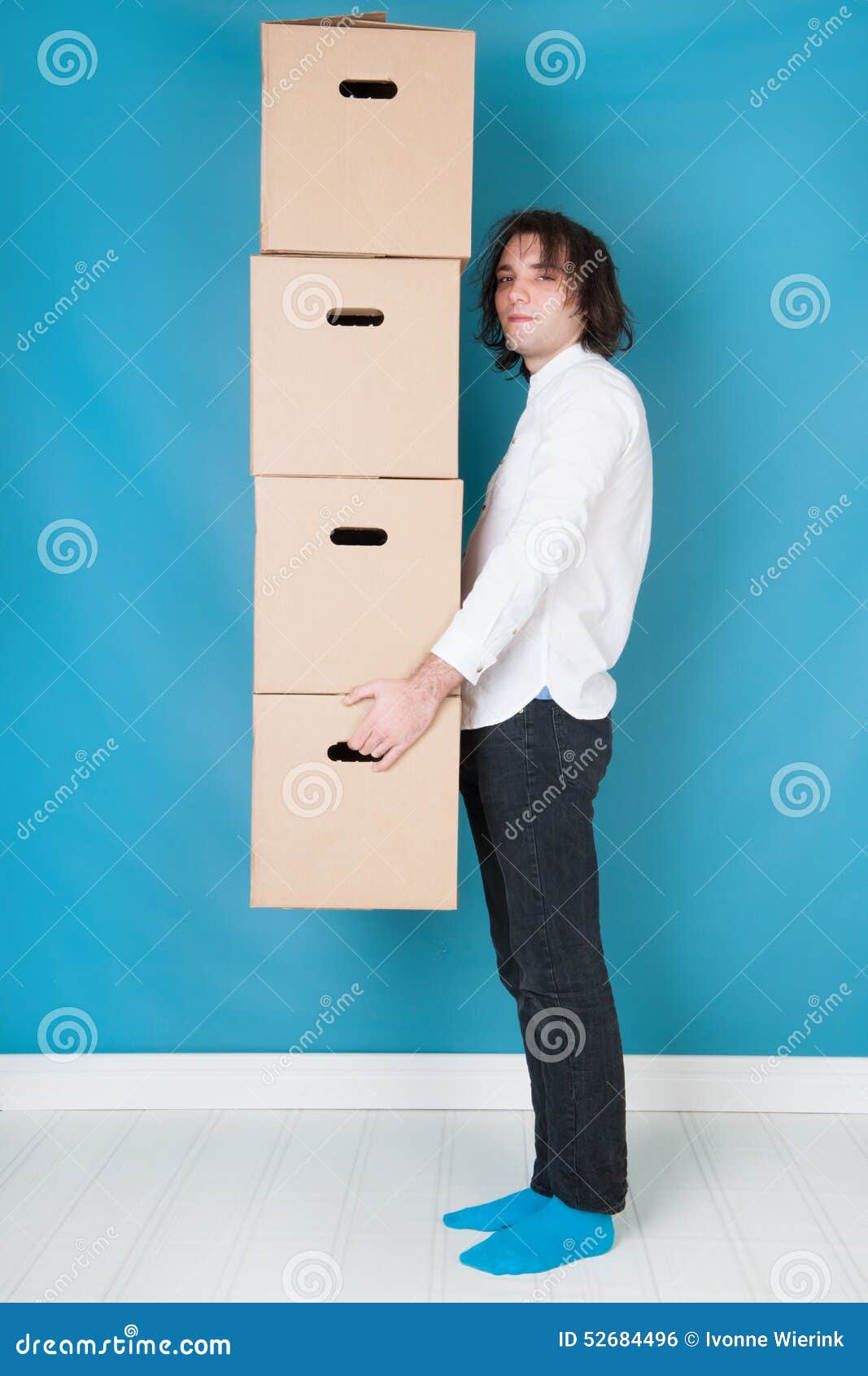 Man moving with boxes stock photo. Image of move, proud - 52684496