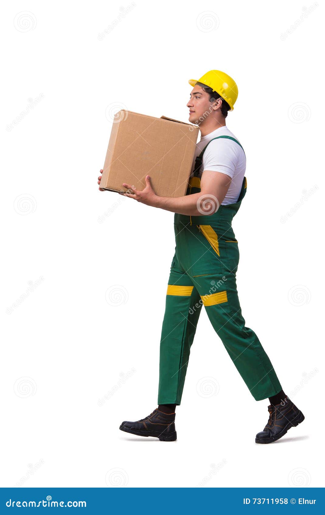 The Man Moving Boxes Isolated on the White Background Stock Photo ...