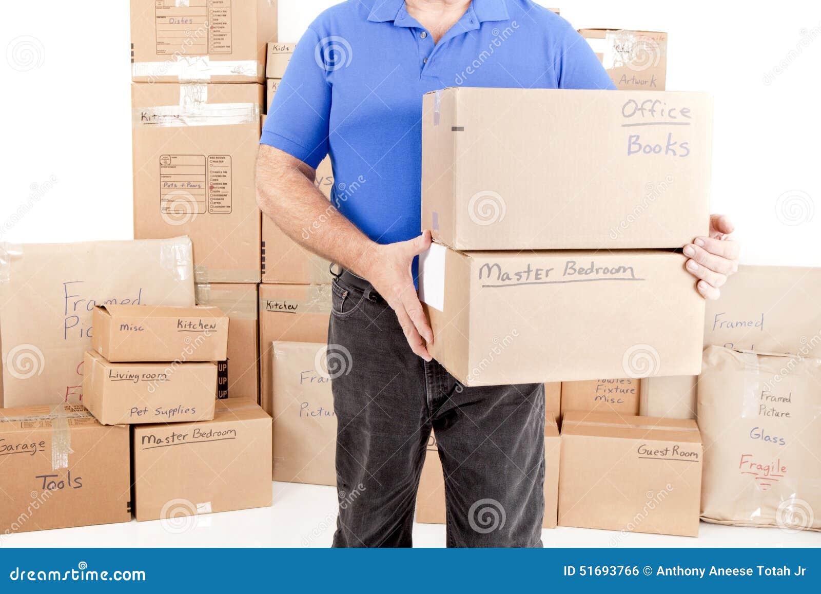 Man moving boxes. stock photo. Image of background, interior - 51693766