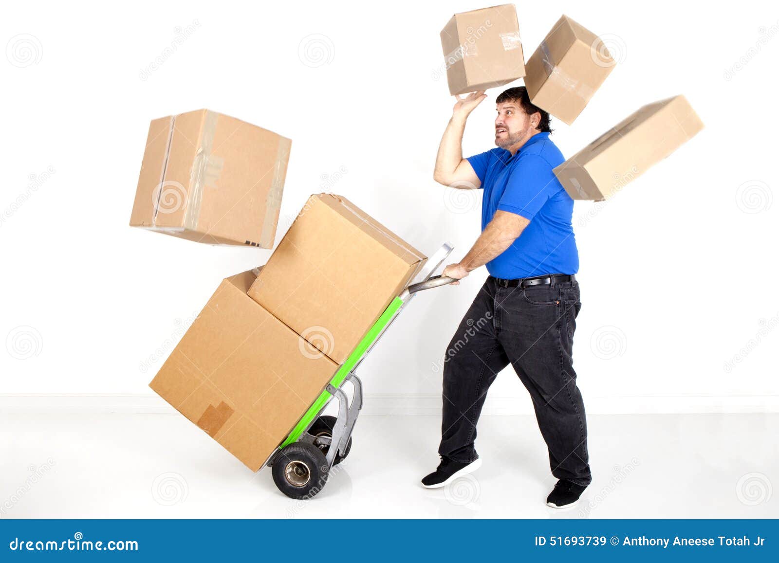 Man Moving Boxs with a Hand Truck. Stock Image - Image of cardboard ...