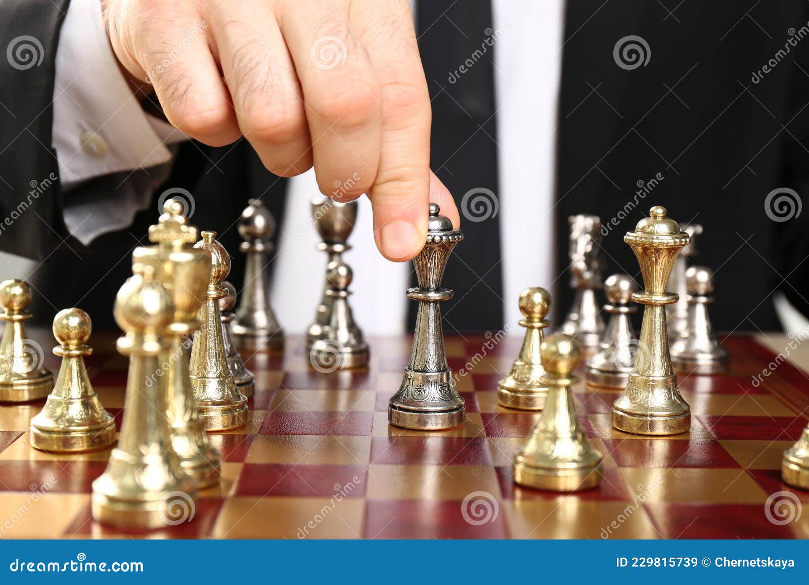 Man Moving Chess Piece on Board, Closeup Stock Image - Image of male ...