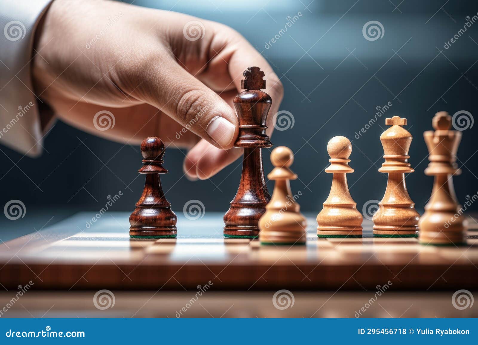 Man Moving Chess Piece on Board. Generate Ai Stock Photo - Image of ...