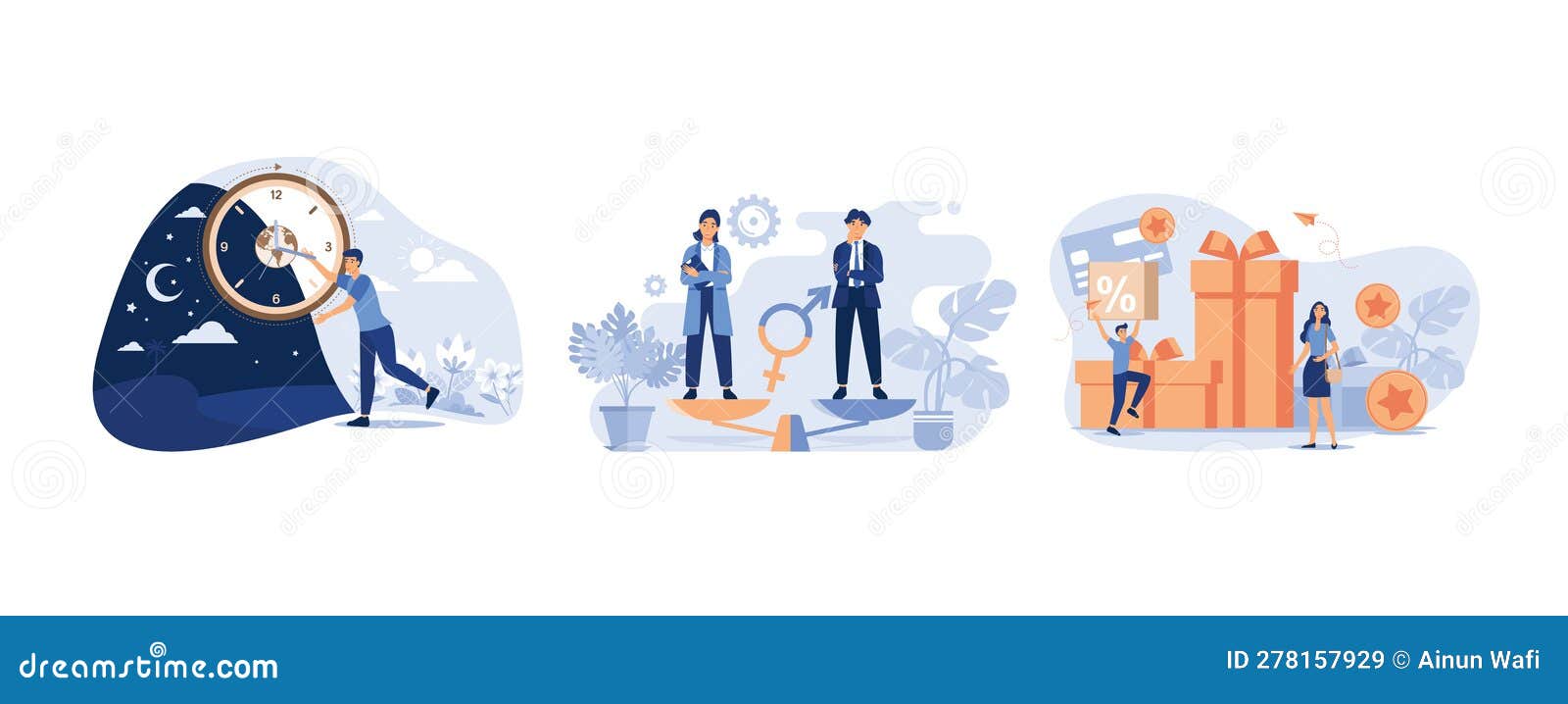 Man Moving Clock Arrows and Managing Time, Gender Equality Concept, E ...