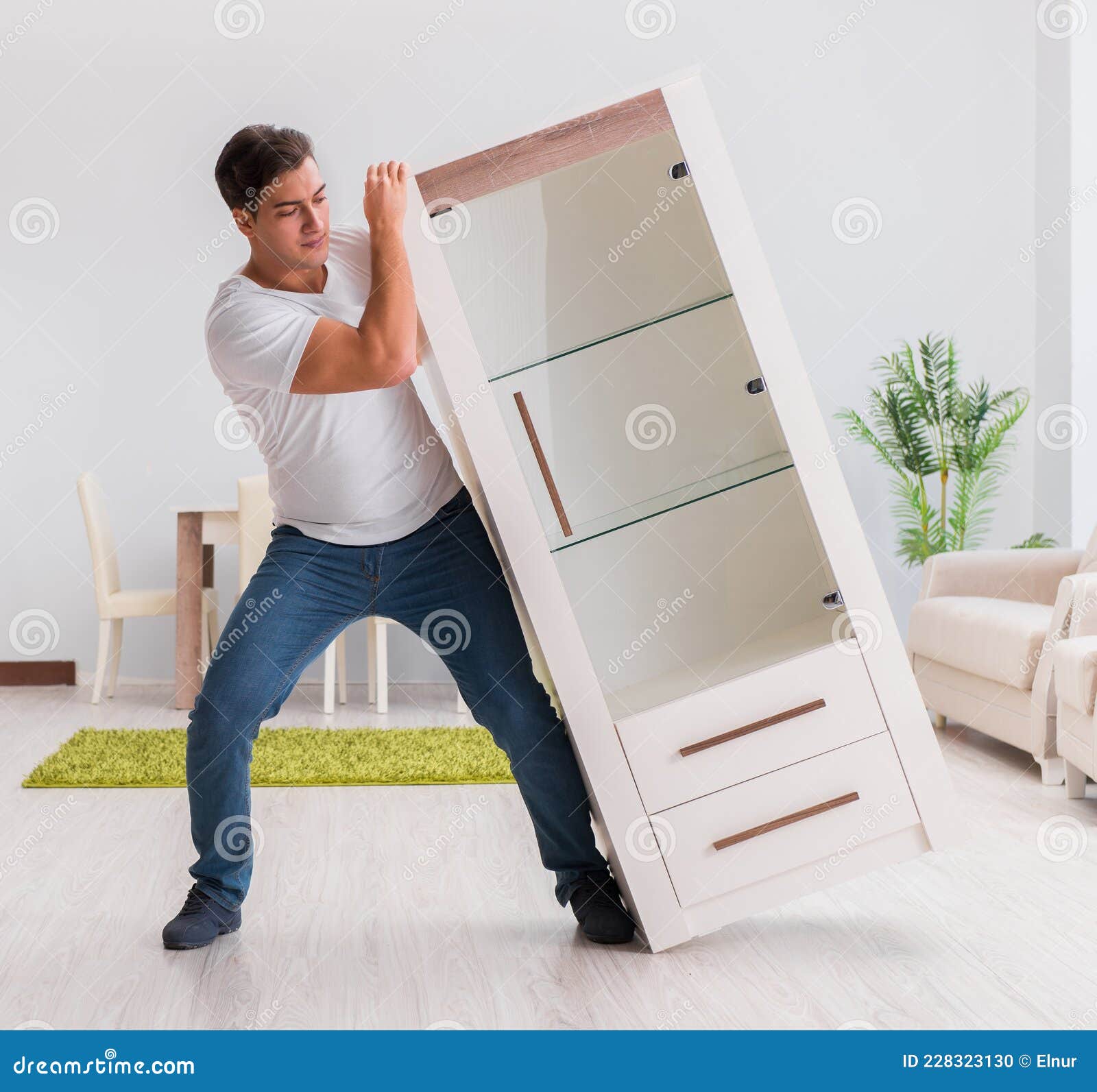 Man Moving Furniture at Home Stock Photo - Image of dresser, delivery ...