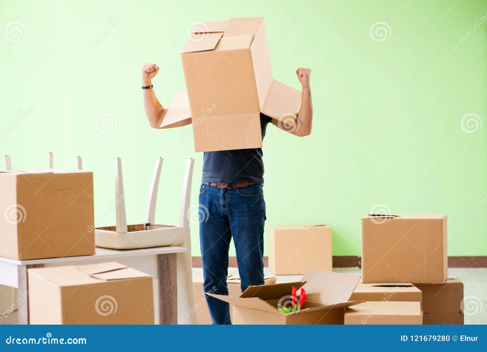 The Man Moving House with Boxes Stock Photo - Image of mover, case ...