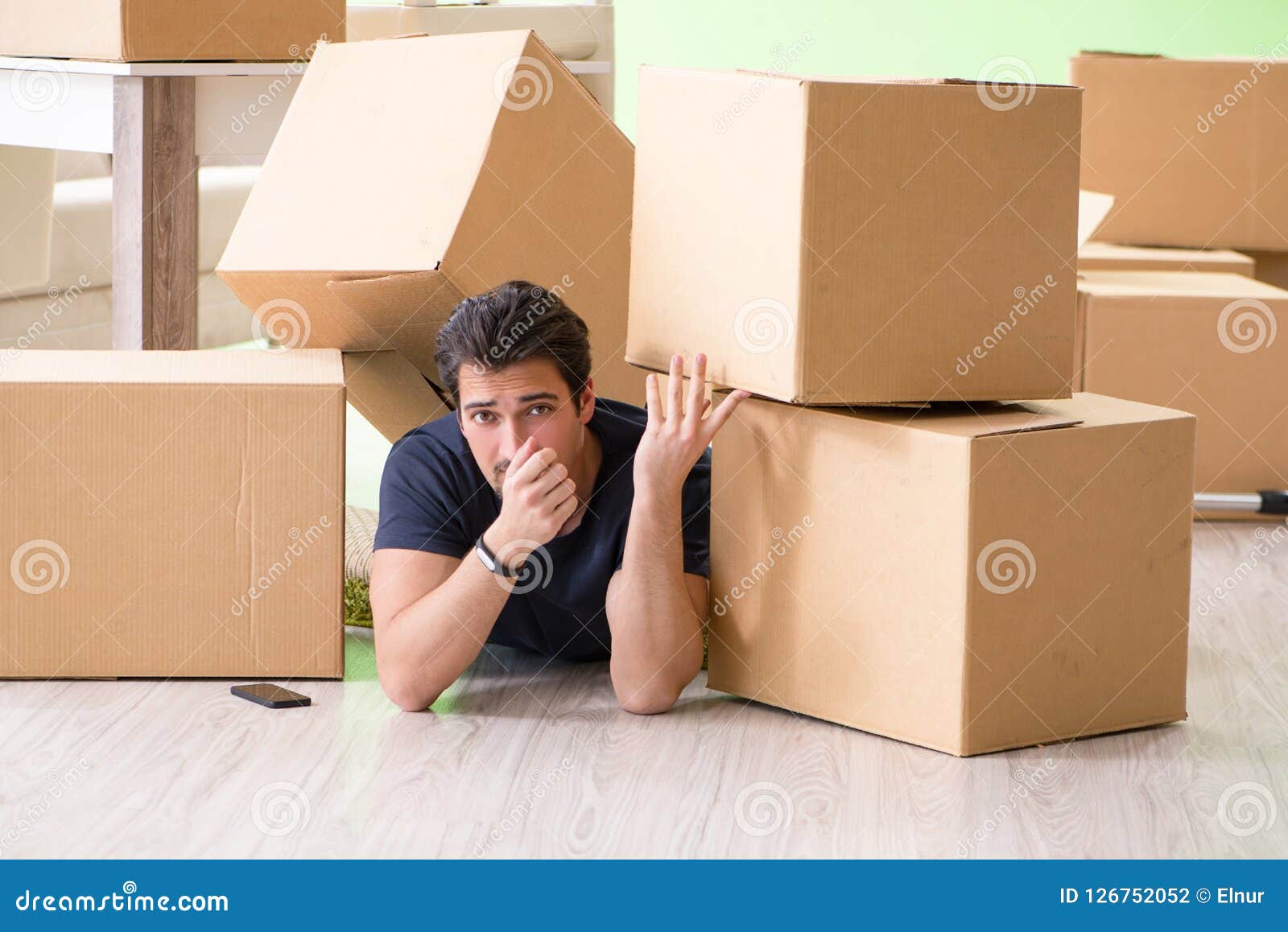 The Man Moving House with Boxes Stock Photo - Image of frustration ...