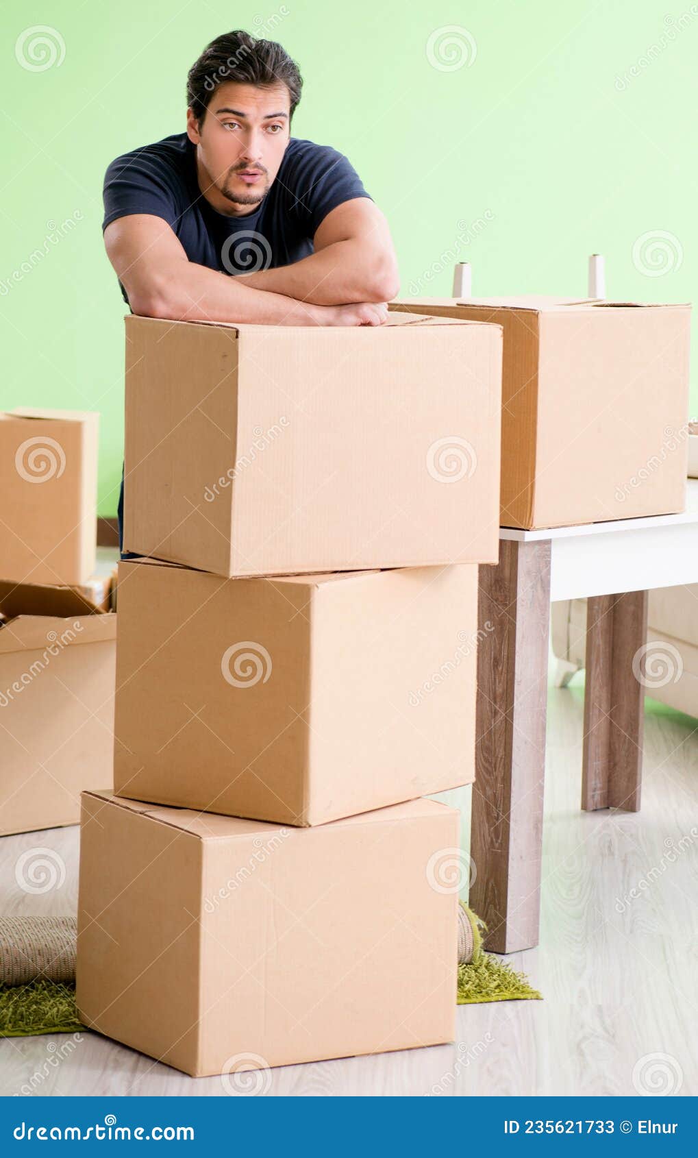 Man Moving House with Boxes Stock Image - Image of move, container ...