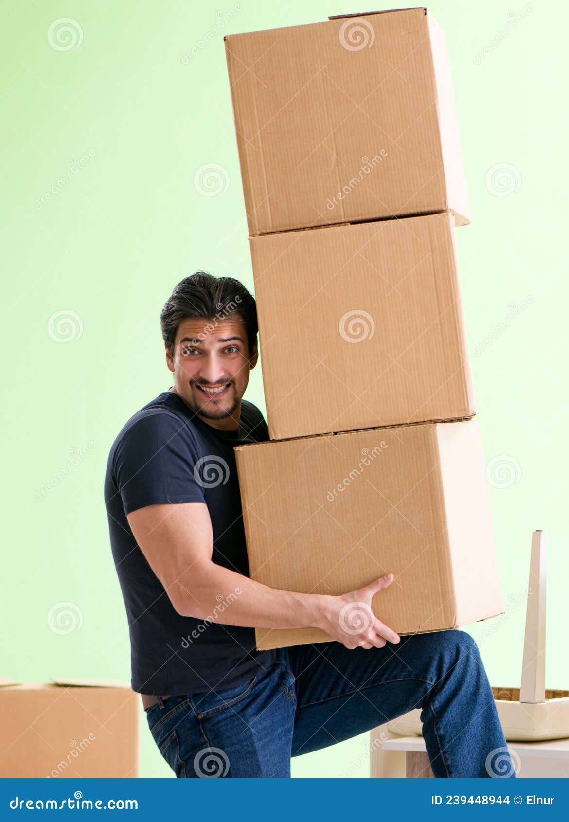 Man Moving House with Boxes Stock Photo - Image of fragile, brown ...