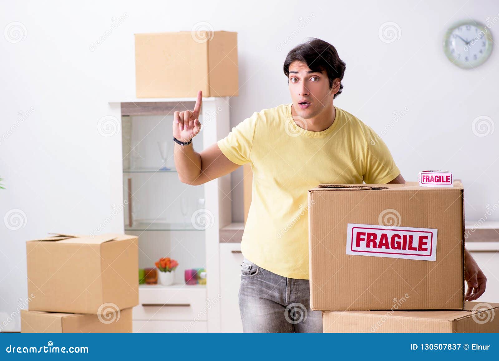 The Man Moving House and Relocating with Fragile Items Stock Image ...
