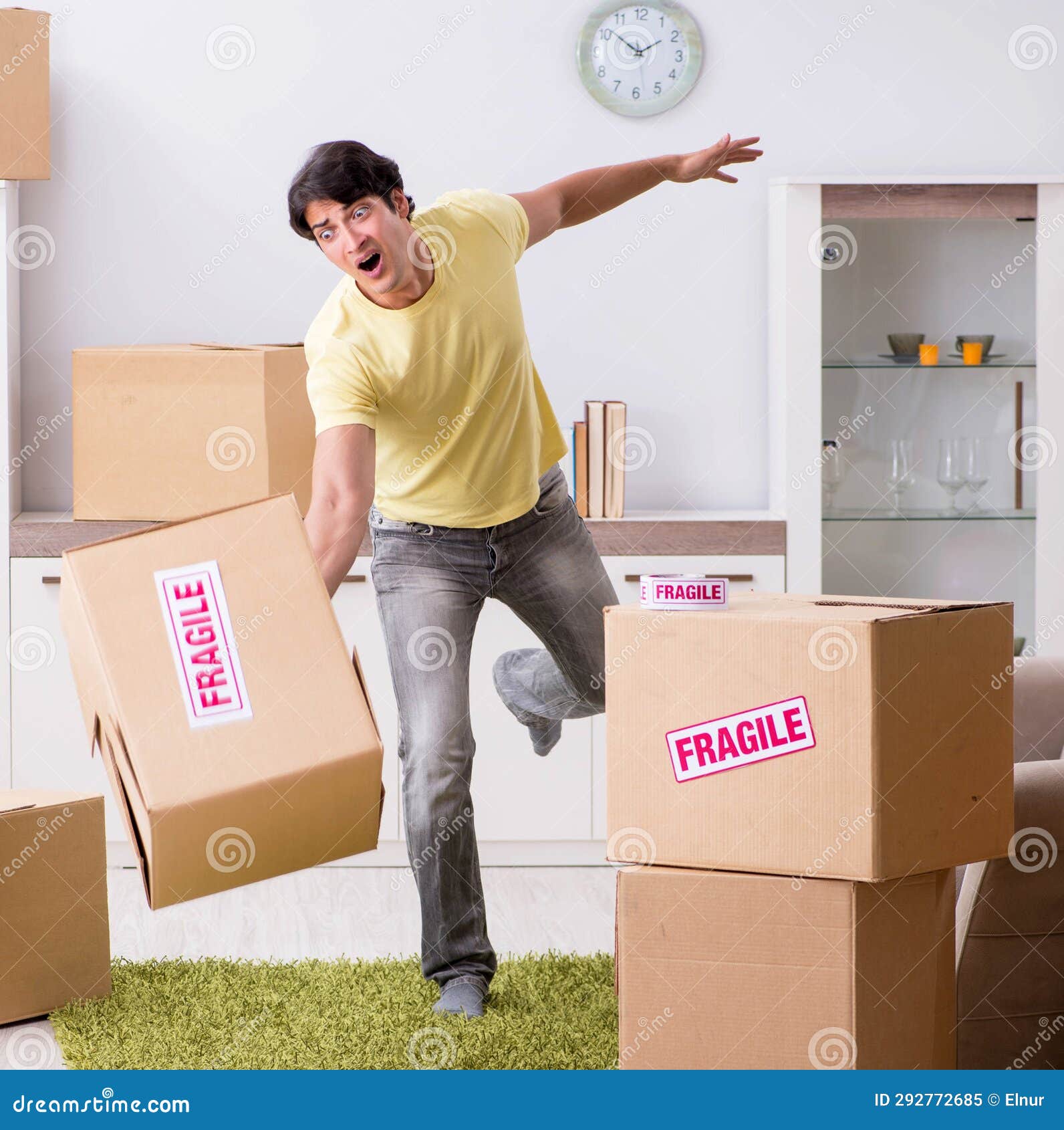 Man Moving House and Relocating with Fragile Items Stock Image - Image ...