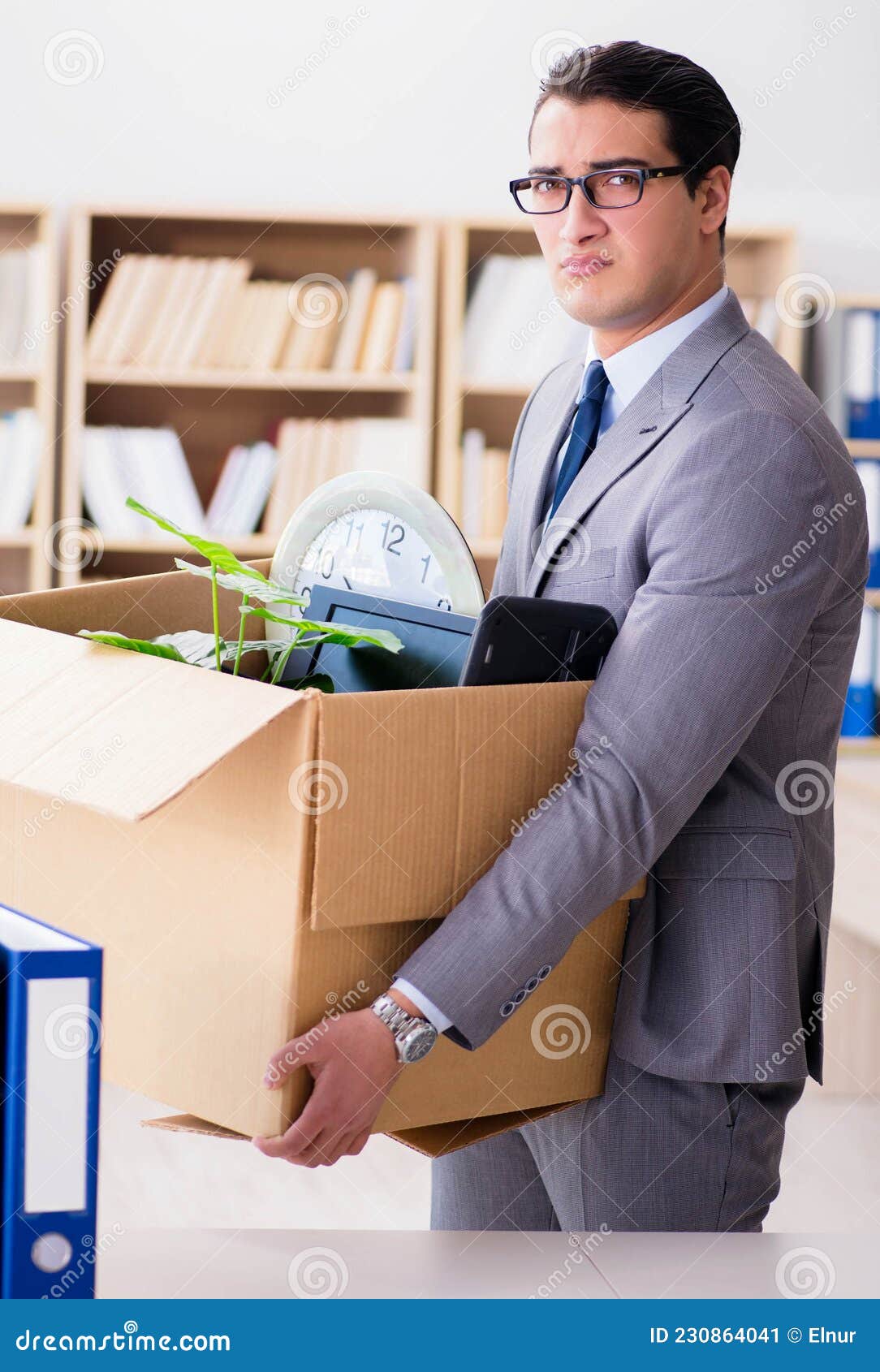Man Moving Office with Box and His Belongings Stock Image - Image of ...
