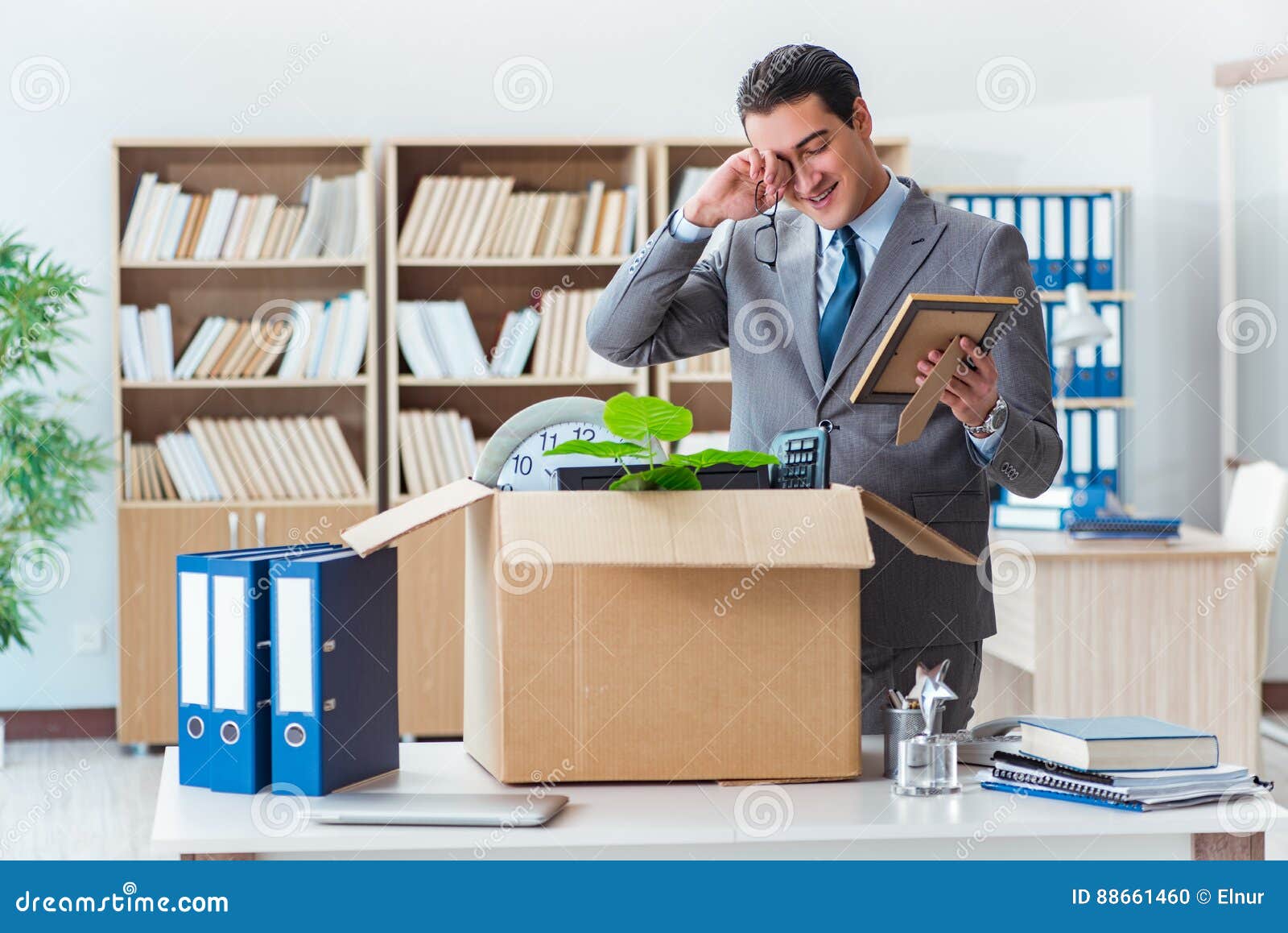 The Man Moving Office with Box and His Belongings Stock Photo - Image ...