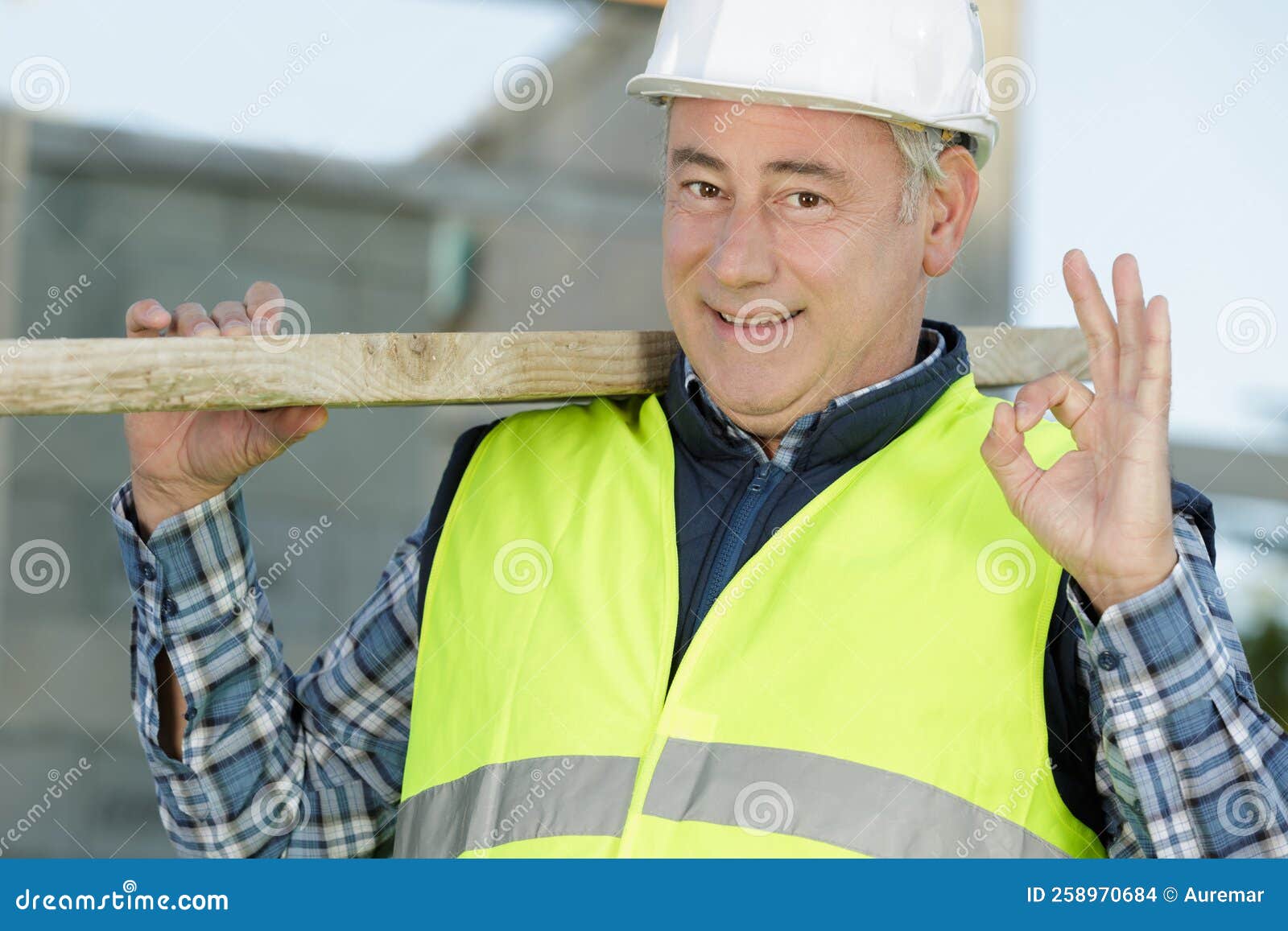 Man Moving Wood Planks and Smiling Stock Photo - Image of woodworking ...