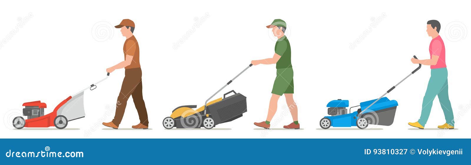 Man Mowing Lawn stock vector. Illustration of happy, property - 93810327