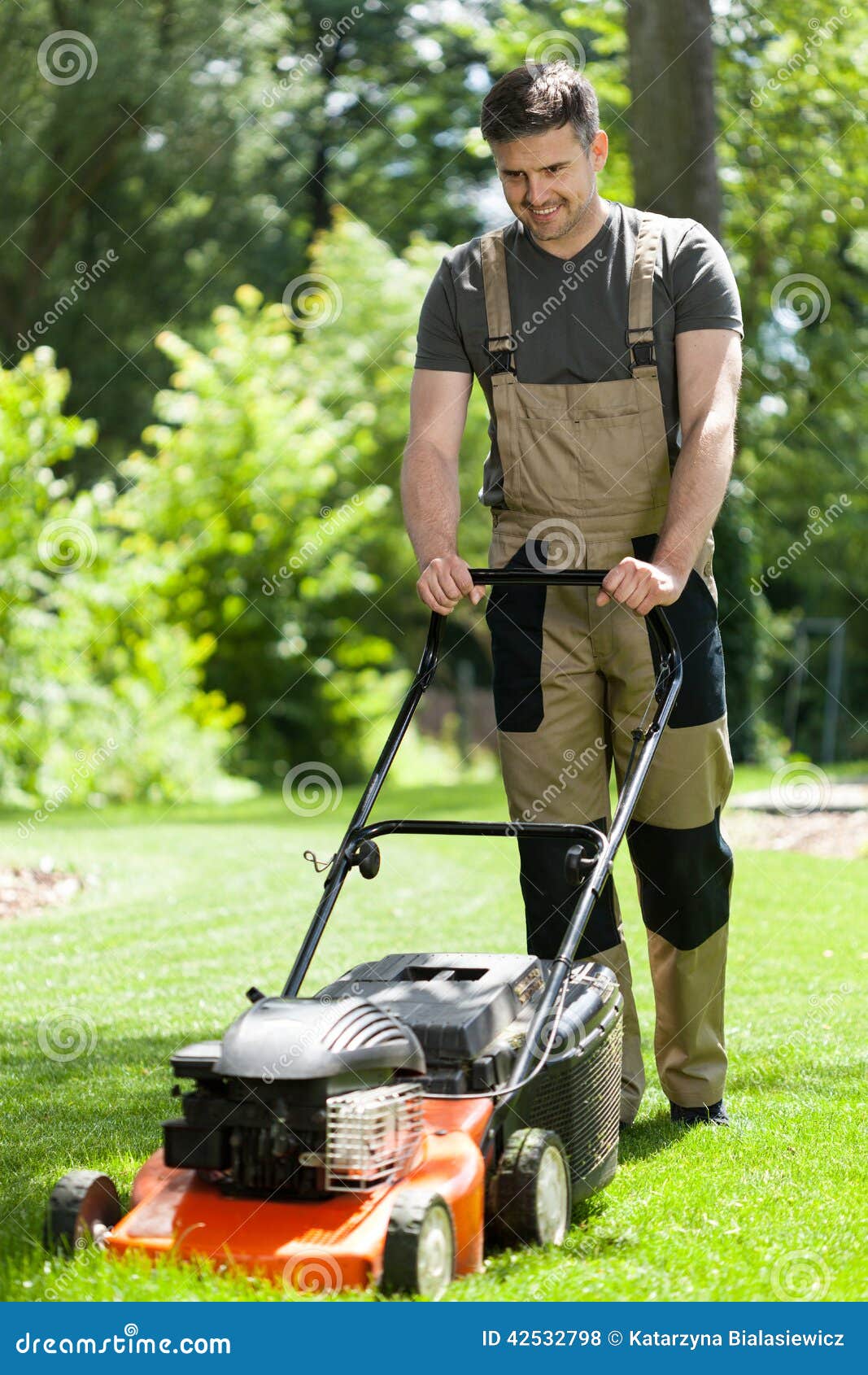Man mowing lawn stock photo. Image of green, tool, push - 42532798