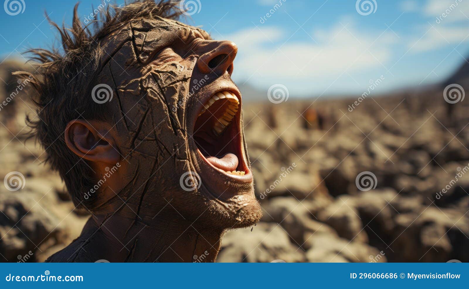A Man with Mud on His Face Screaming Stock Illustration - Illustration ...
