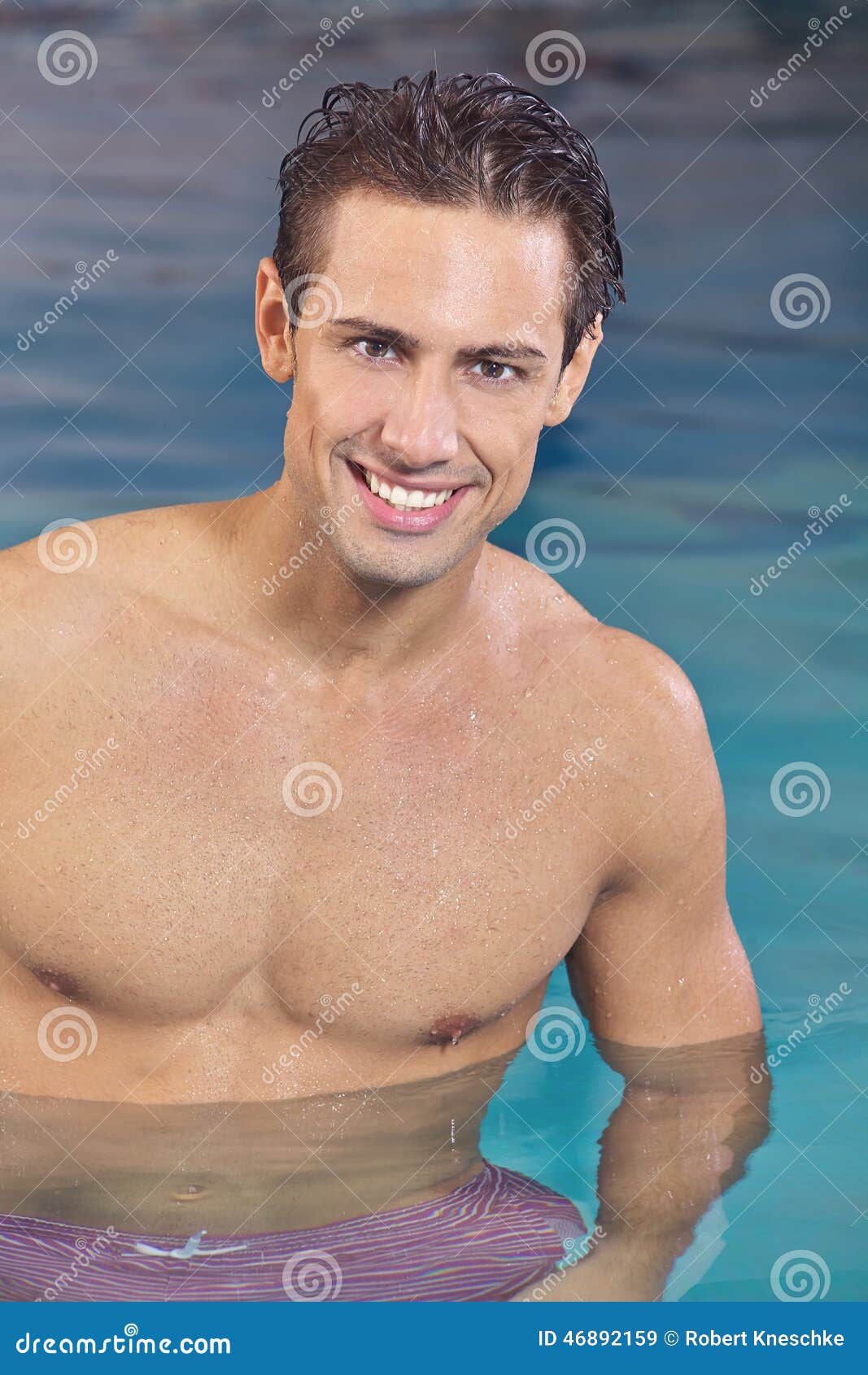 Man with Muscles in Swimming Pool Stock Image - Image of summer ...