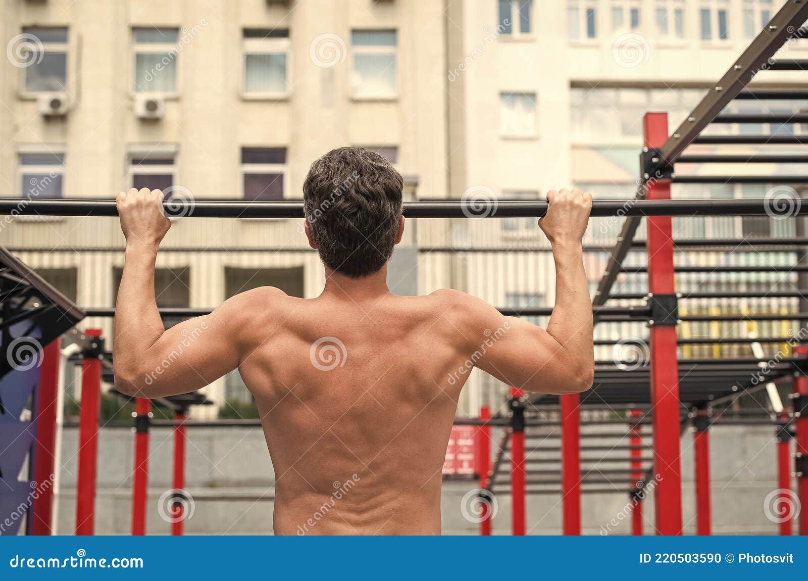 Man Muscular Back Athlete Doing Pull Ups with Proper Form, Sport ...