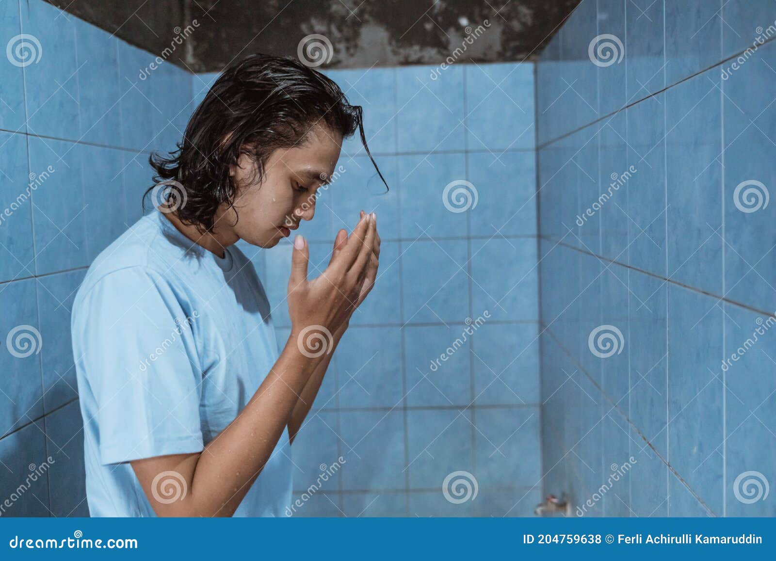 Man Muslim Perform Ablution Wudhu Washing Ear Stock Photo - Image of ...