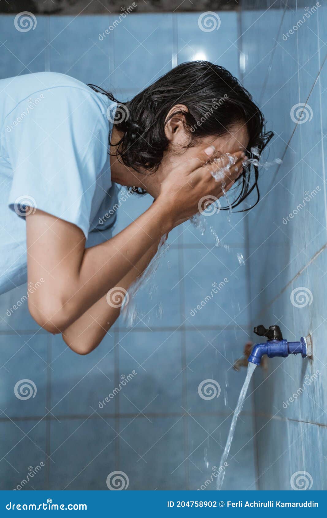 Man Muslim Perform Ablution Wudhu Washing Face Stock Photo - Image of ...