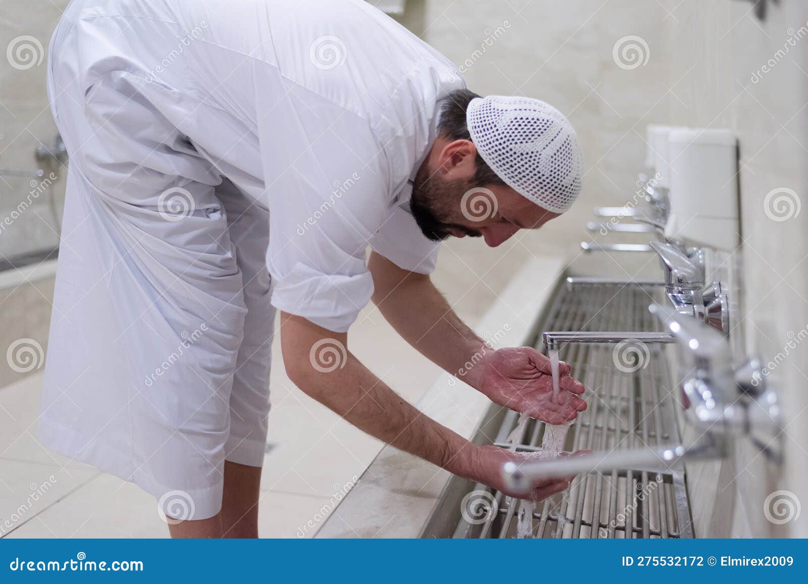 Man Muslim Perform Ablution or Wudu at the Mosque. Washing before Pray ...