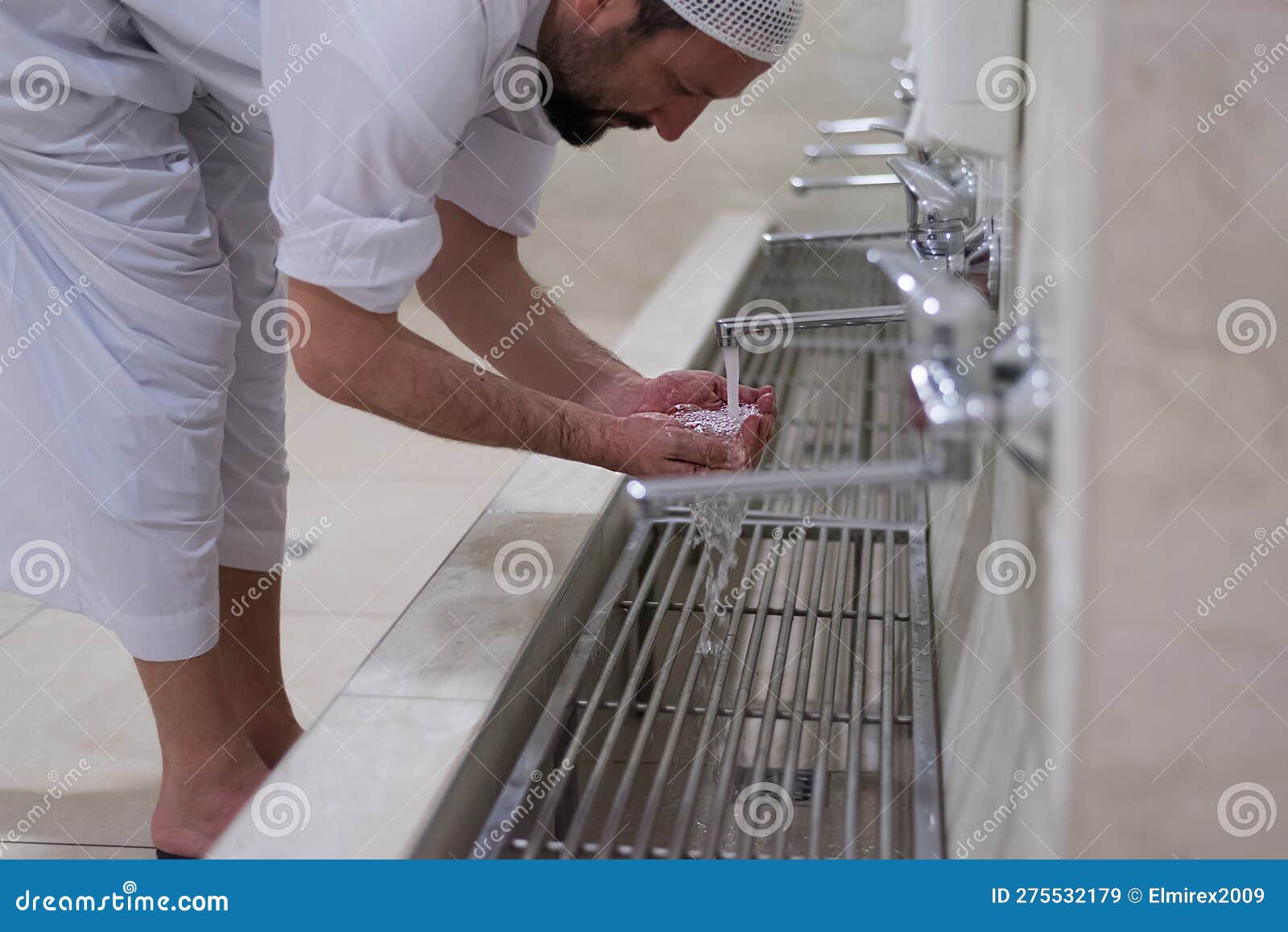 Man Muslim Perform Ablution or Wudu at the Mosque. Washing before Pray ...