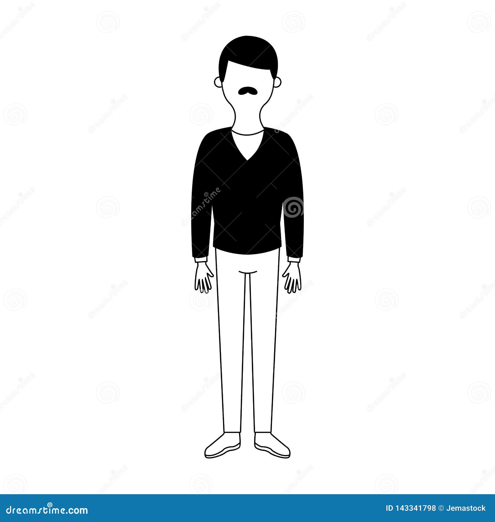 Man with Mustache Cartoon Faceless in Black and White Stock Vector ...